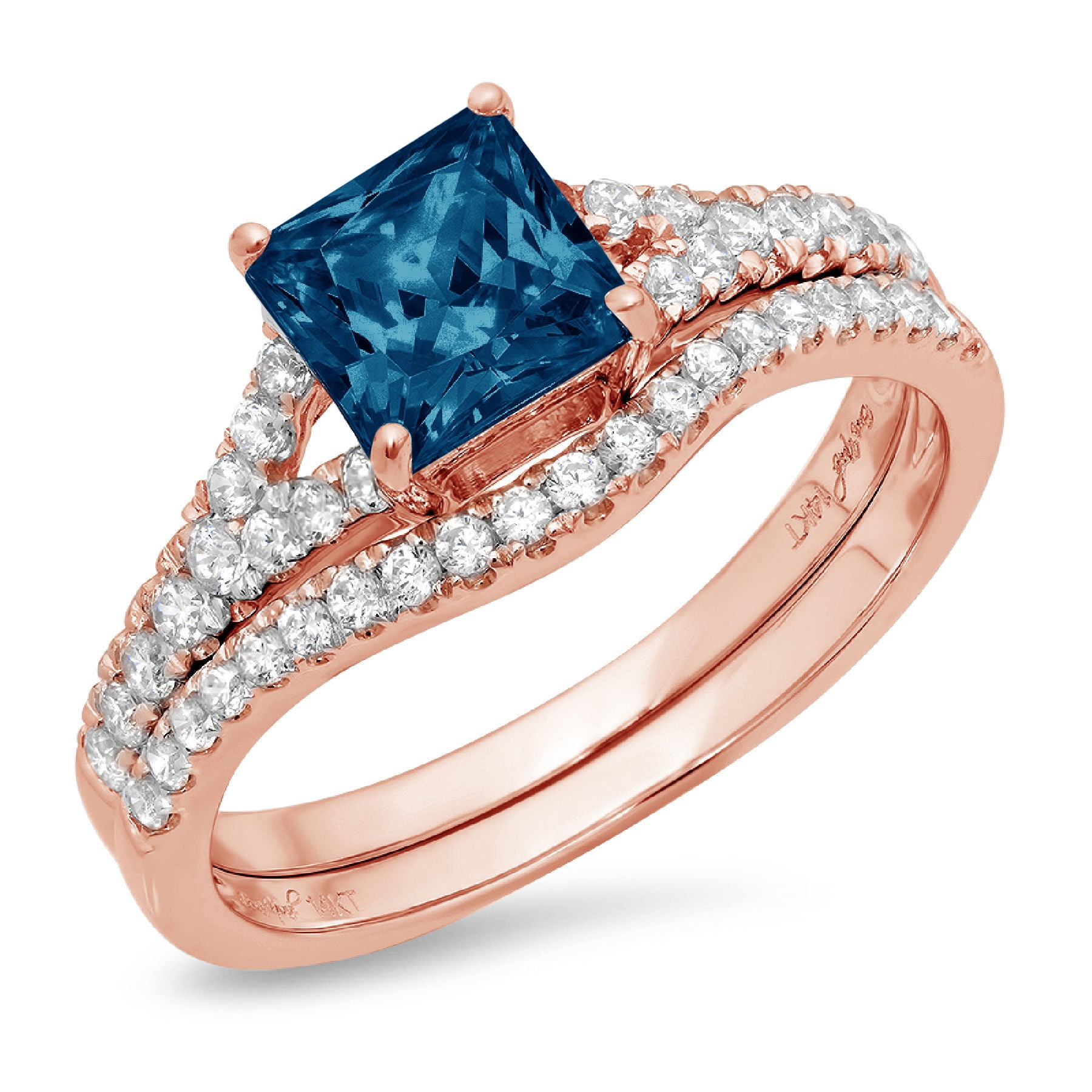 Clara Pucci 14K Rose Gold Princess Cut 1Ct Natural London Blue Topaz ... Clara Pucci 14K Rose Gold Princess Cut 1Ct Natural London Blue Topaz ...
