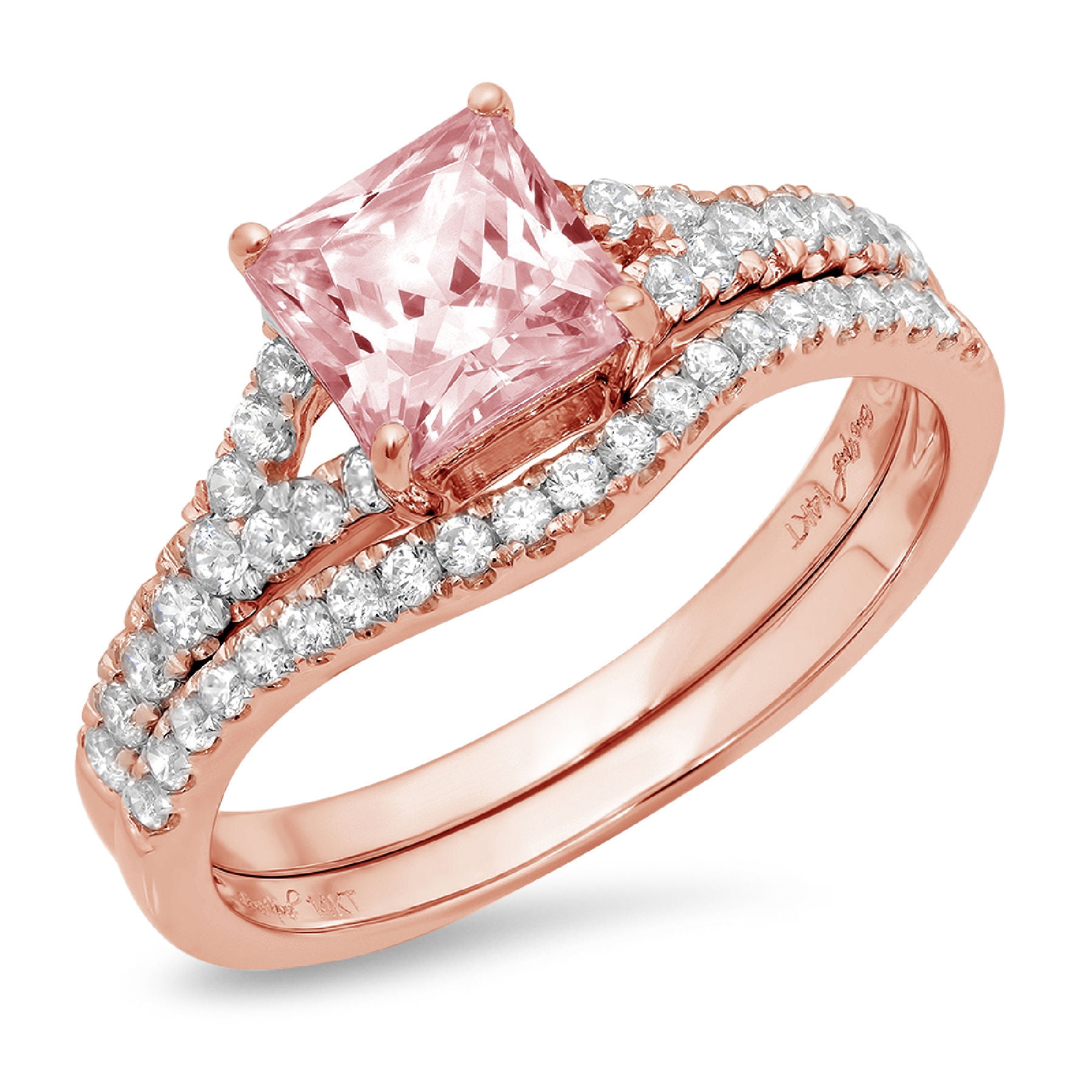 Clara Pucci 14K Rose Gold Princess Cut 1Ct Simulated Pink Diamond ...
