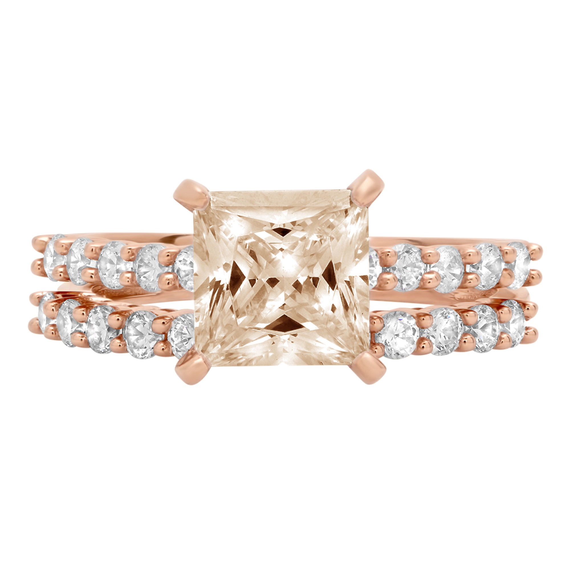 Clara Pucci 14K Rose Gold Princess Cut 2Ct Simulated Champagne ...