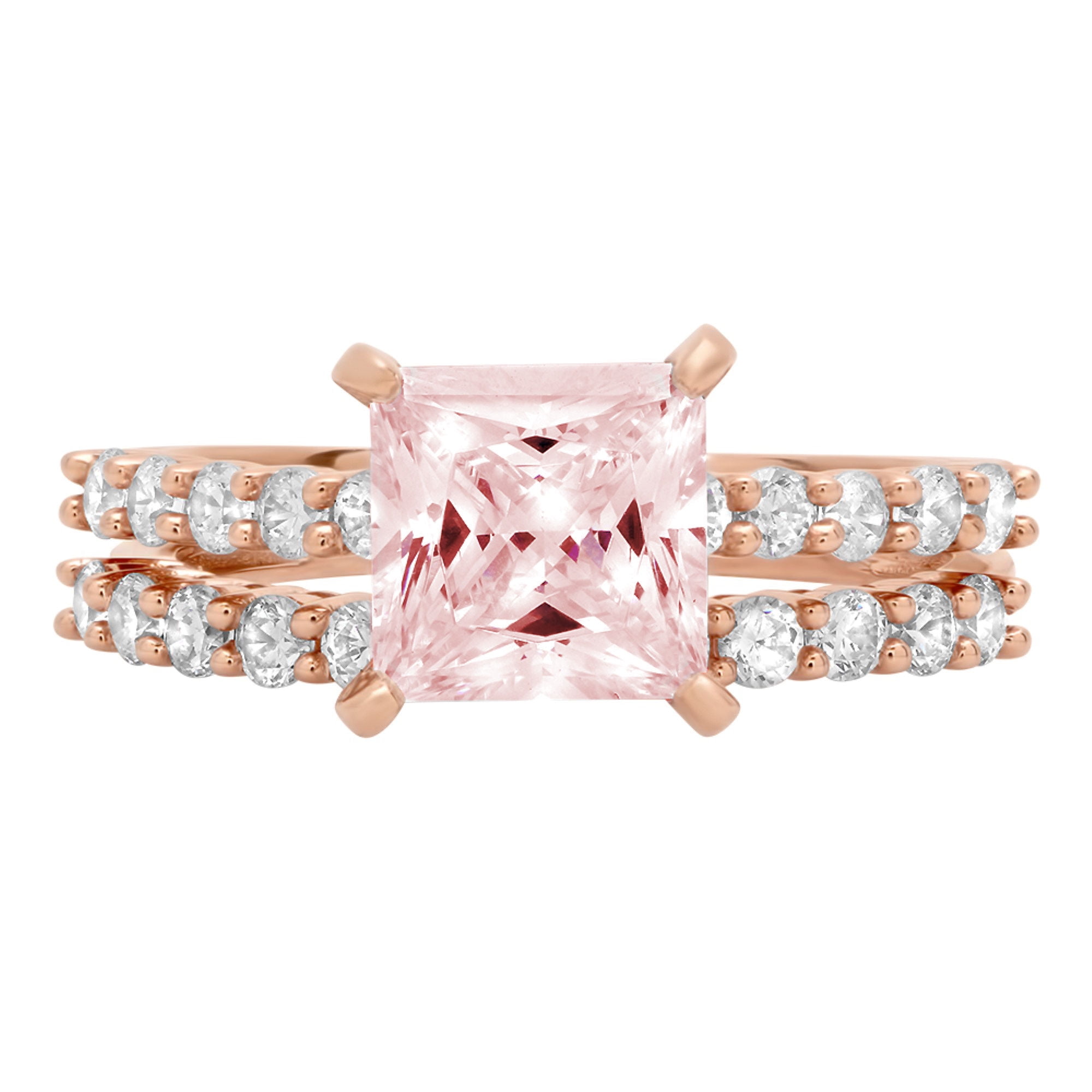 Clara Pucci 14K Rose Gold Princess Cut 2Ct Simulated Pink Diamond ...