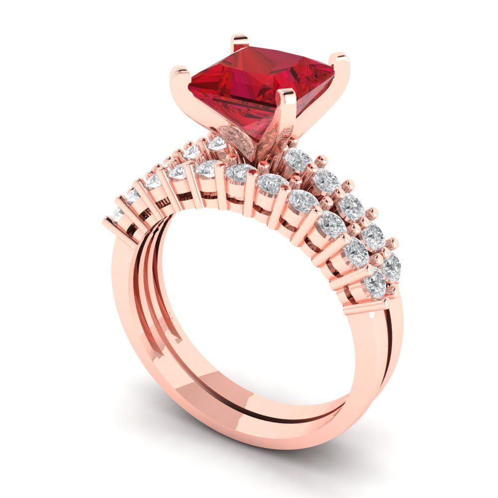 Clara Pucci 14K Rose Gold Princess Cut 2Ct Simulated Ruby Engagement ...