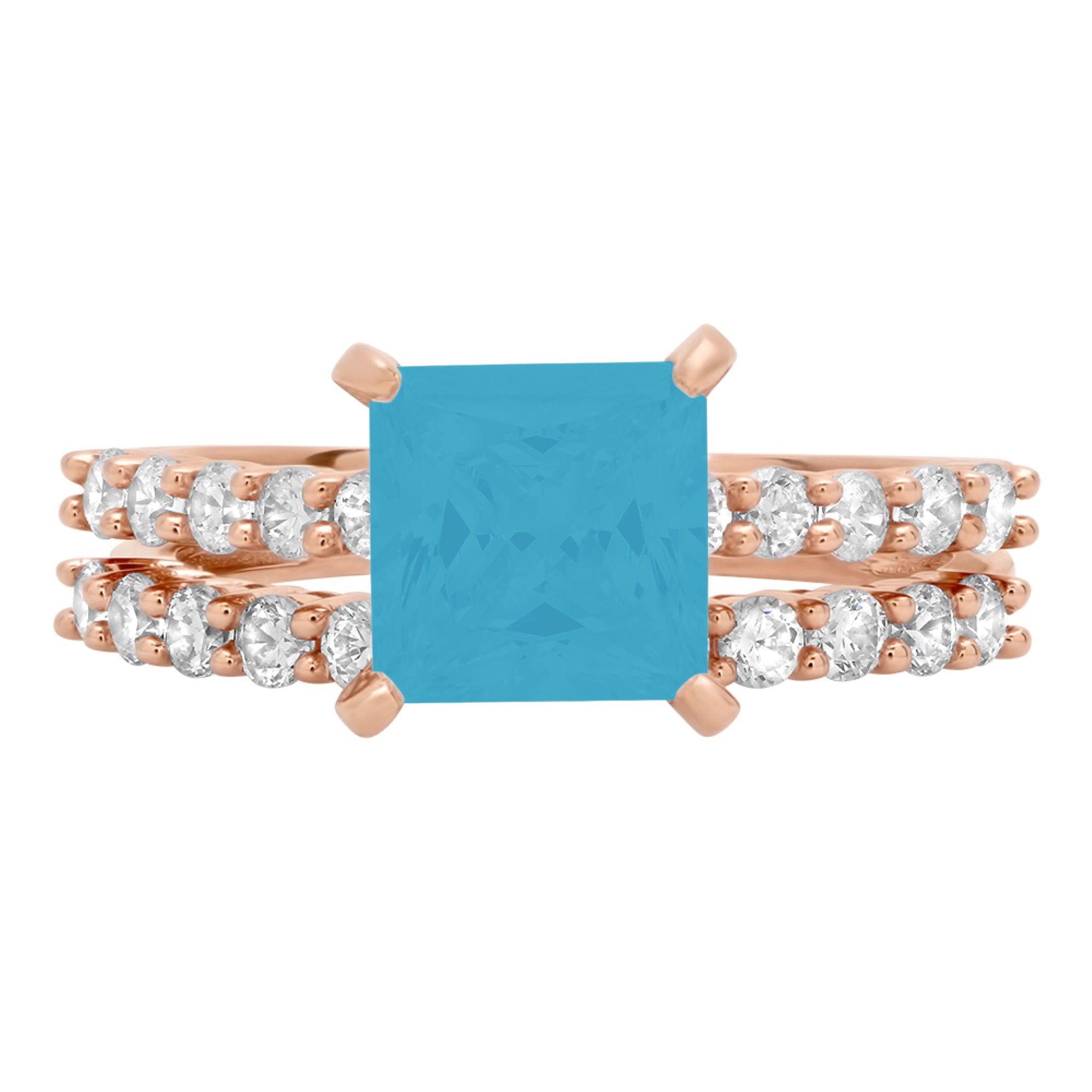 Clara Pucci 14K Rose Gold Princess Cut 2Ct Simulated Turquoise ...