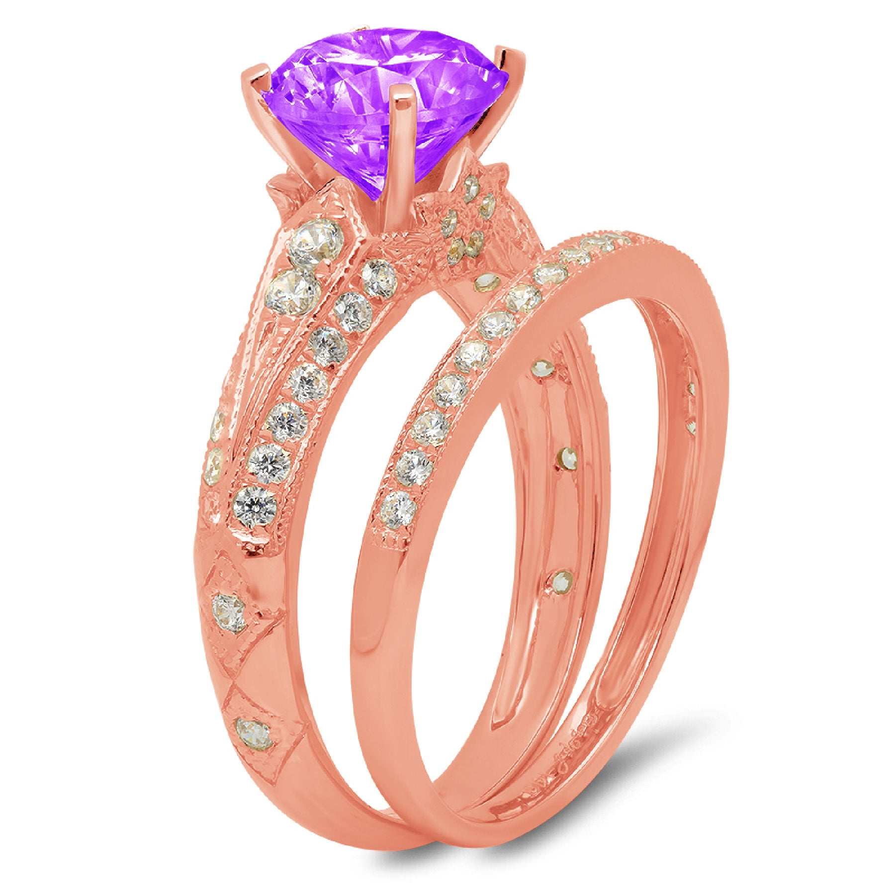 Clara Pucci 14K Rose Gold Round Cut 1.5Ct Natural Amethyst Engagement ...
