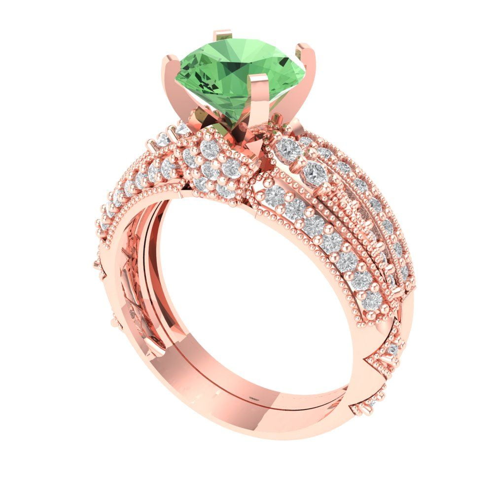 Clara Pucci 14K Rose Gold Round Cut 1.5Ct Simulated Green Diamond ...
