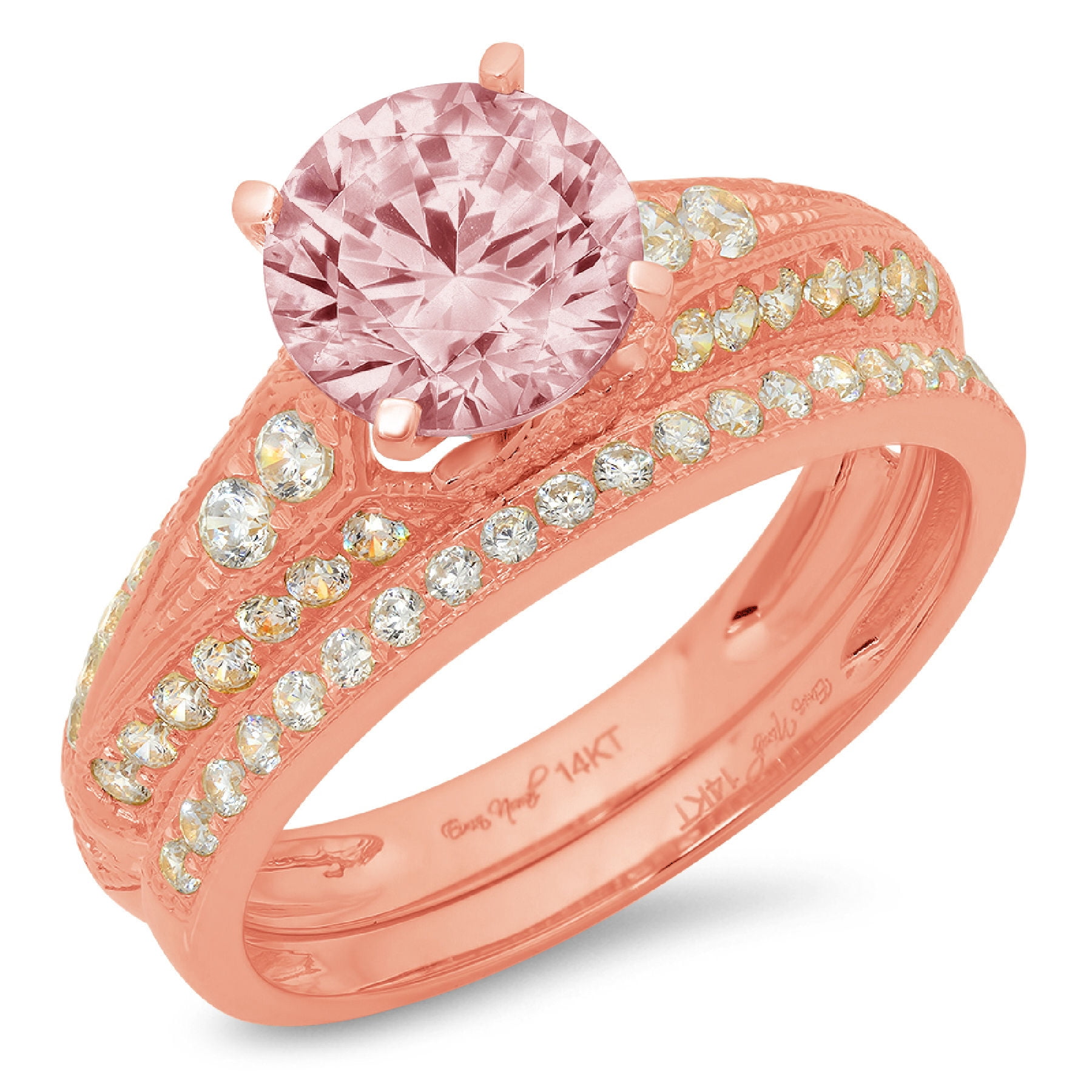 Clara Pucci 14K Rose Gold Round Cut 1.5Ct Simulated Pink Diamond ...
