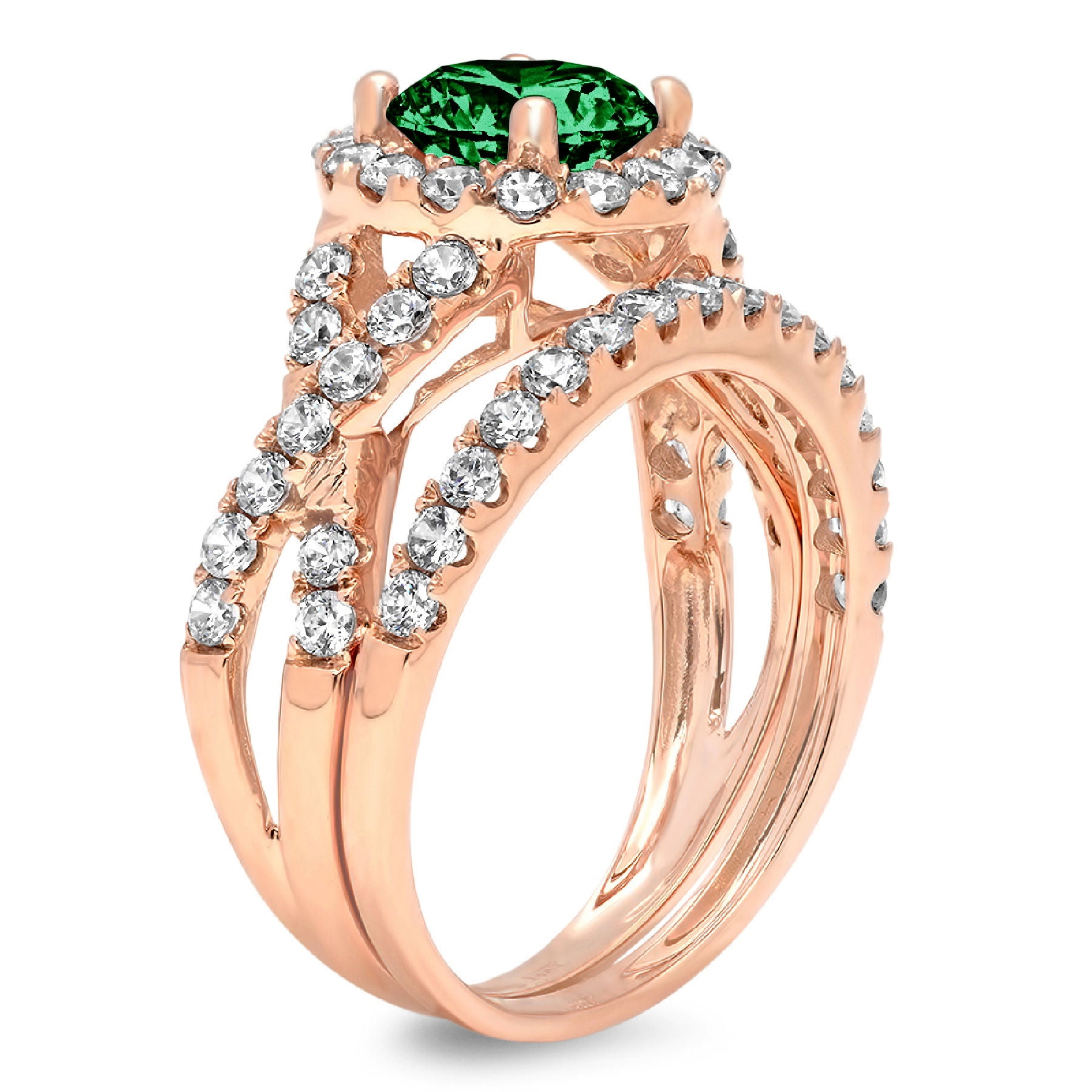 Clara Pucci 14K Rose Gold Round Cut 1Ct Simulated Emerald Engagement ...
