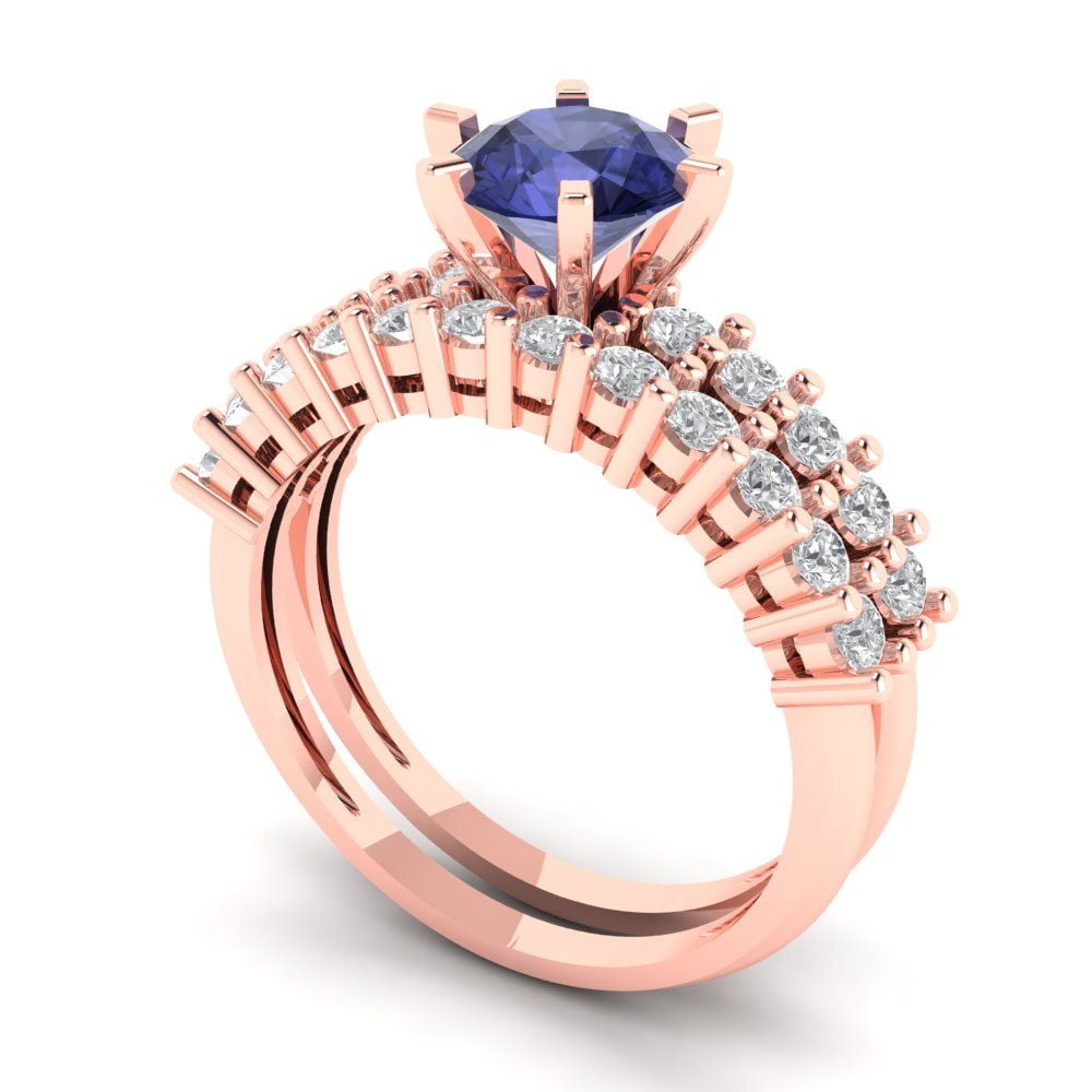 Clara Pucci 14K Rose Gold Round Cut 1Ct Simulated Tanzanite Engagement ...