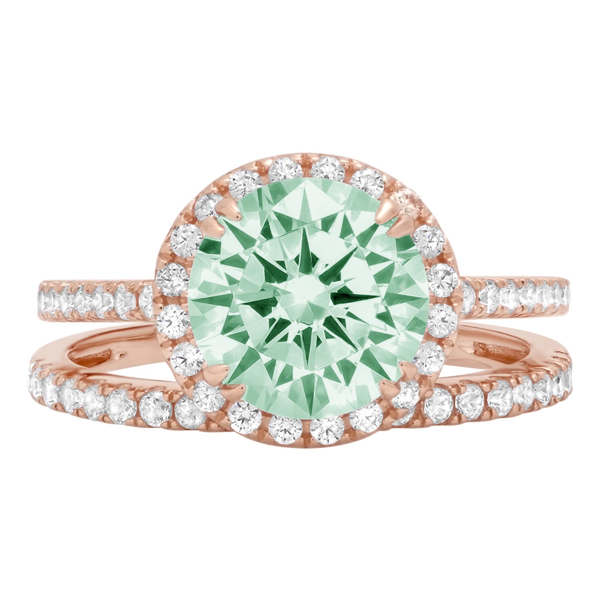 Clara Pucci 14K Rose Gold Round Cut 2Ct Simulated Green Diamond ...