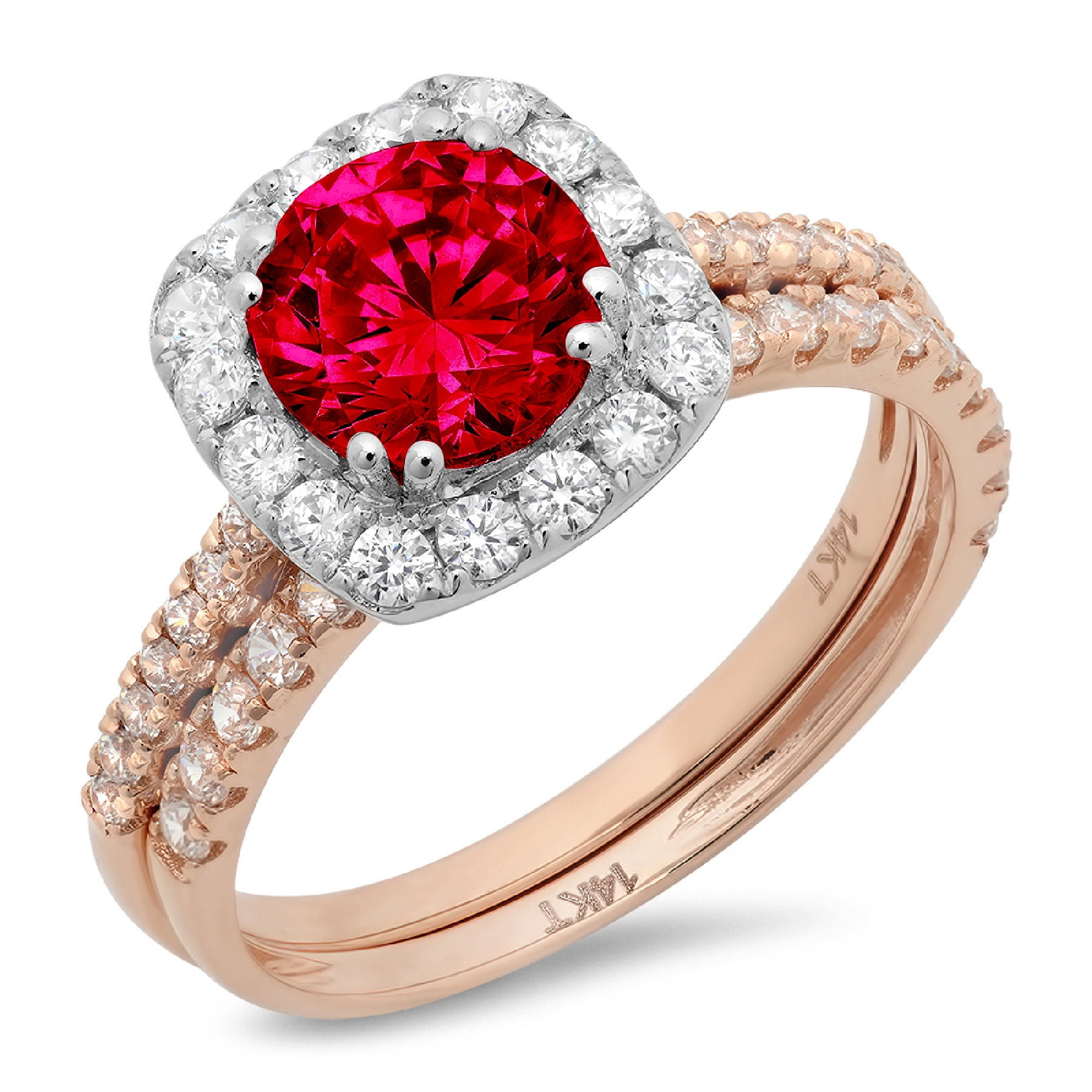 Clara Pucci 14K Rose/White Gold 1.495 Simulated Ruby Engraveable ...
