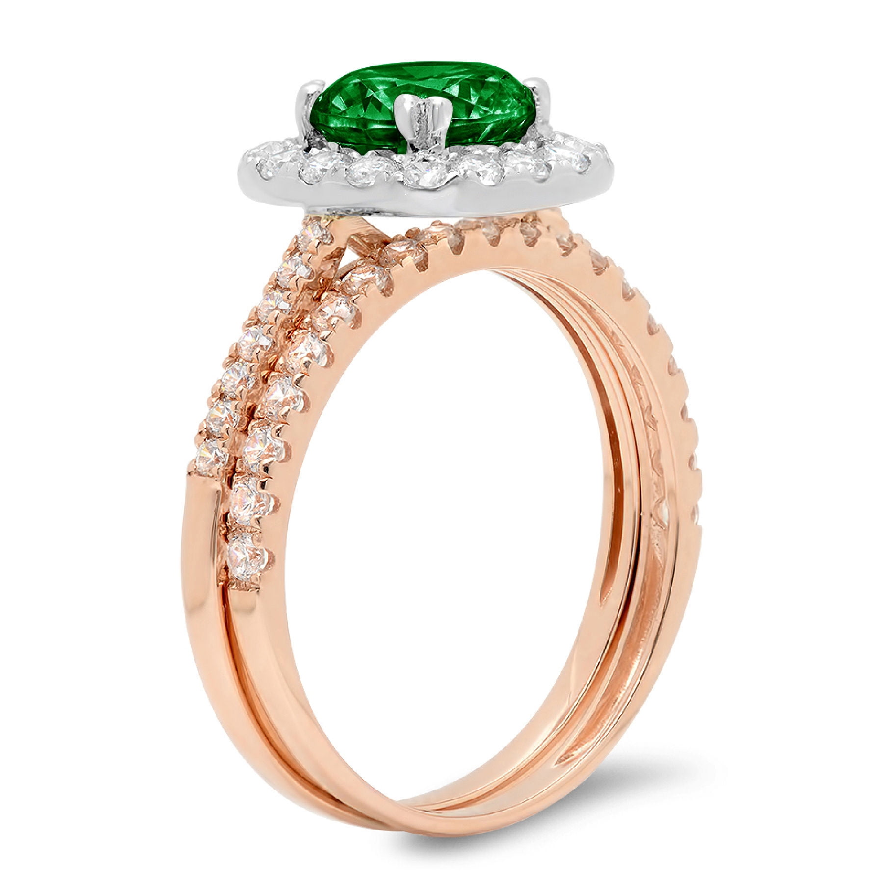 Clara Pucci 14K Rose/White Gold Round Cut 1Ct Simulated Emerald ...