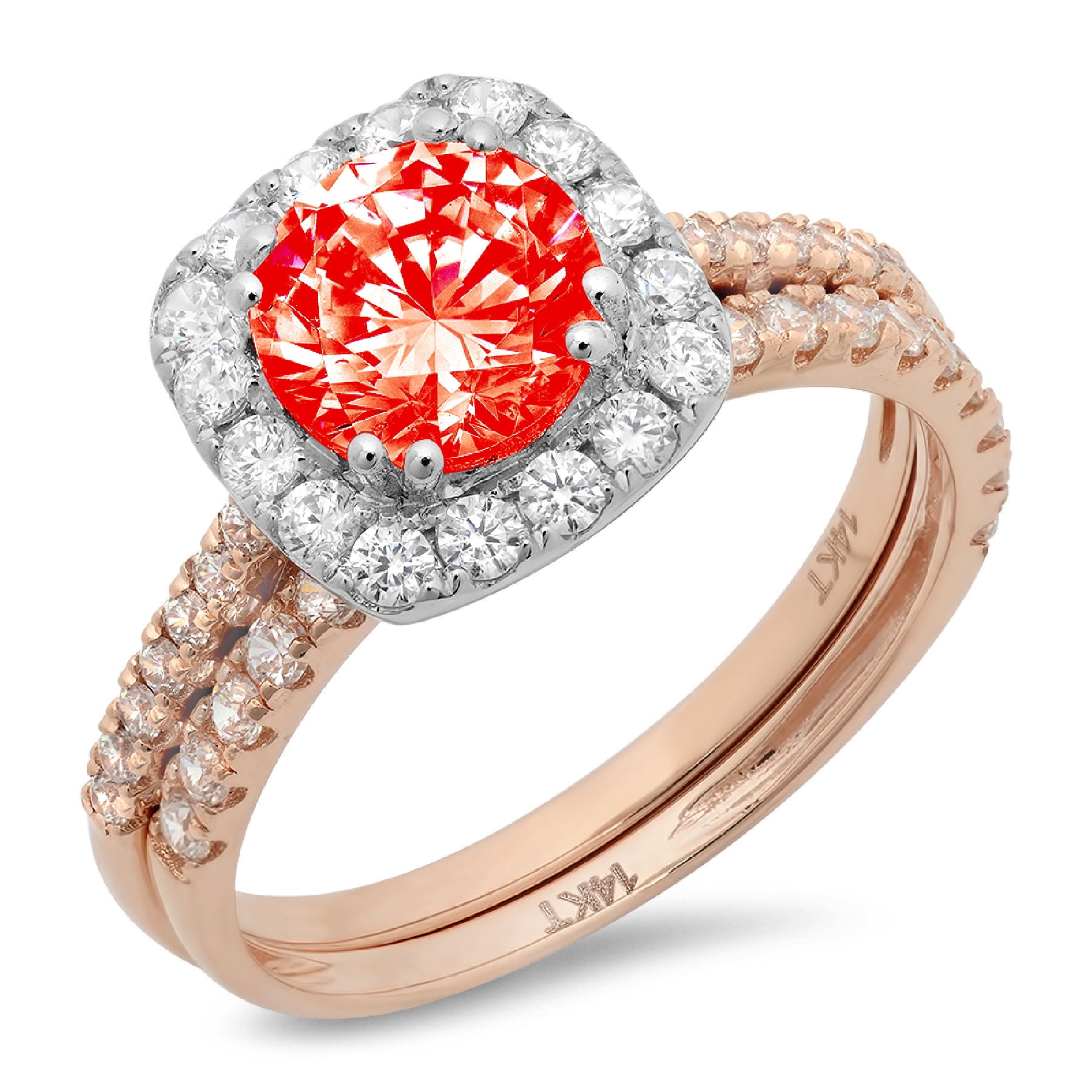 Clara Pucci 14K Rose/White Gold Round Cut 1Ct Simulated Red Diamond ...