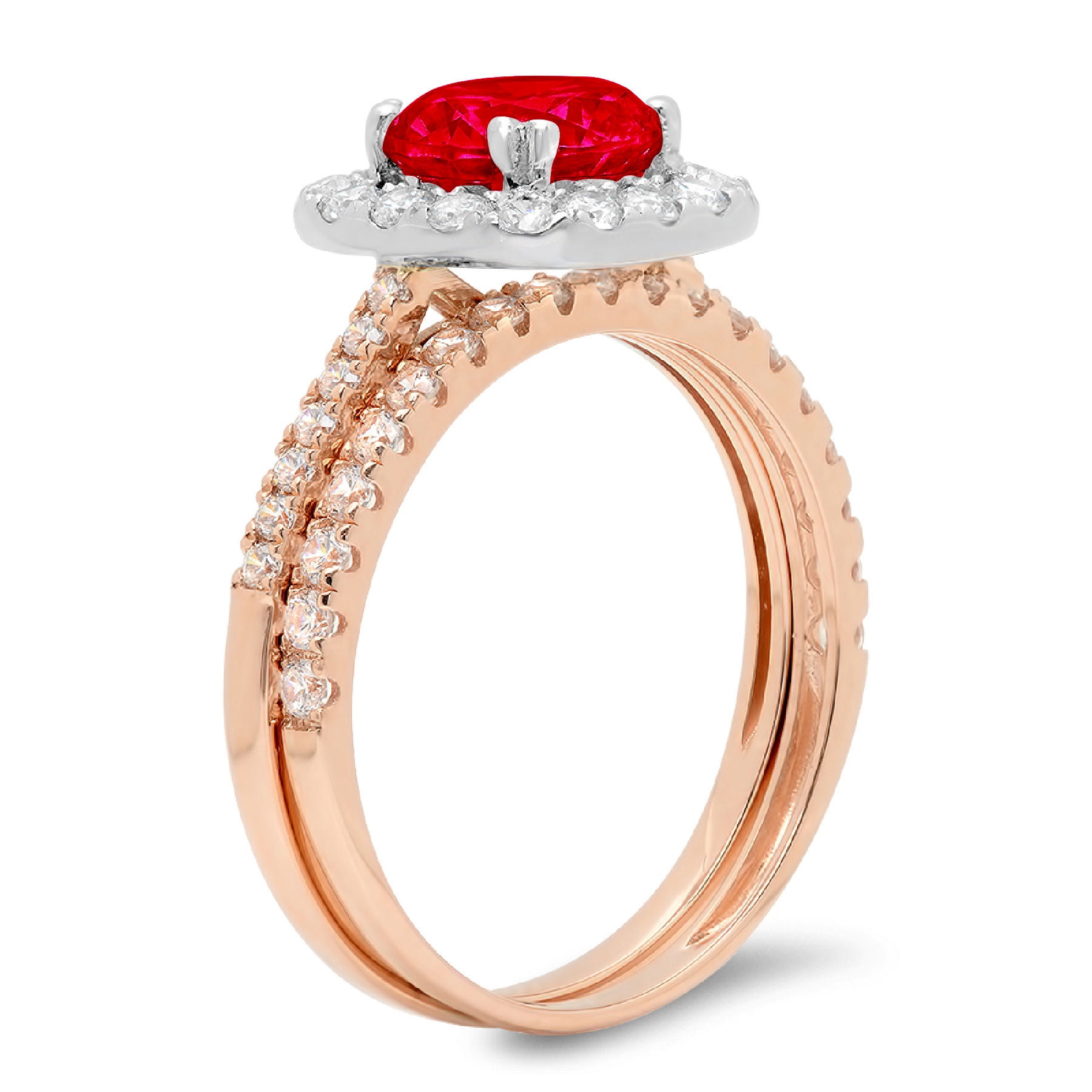 Clara Pucci 14K Rose/White Gold Round Cut 1Ct Simulated Ruby Engagement ...