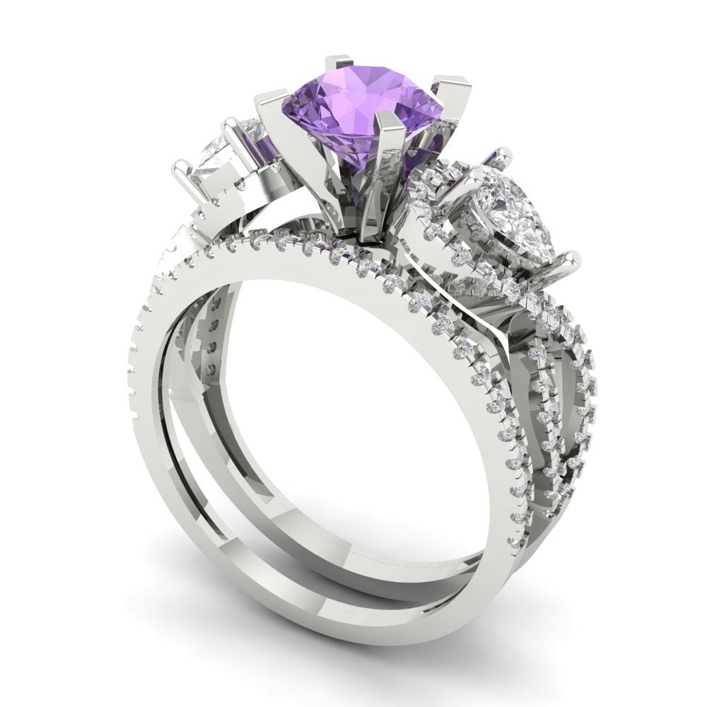 Clara Pucci 14K White Gold 1.925 Simulated Alexandrite Engraveable Engagement Ring + Wedding ...