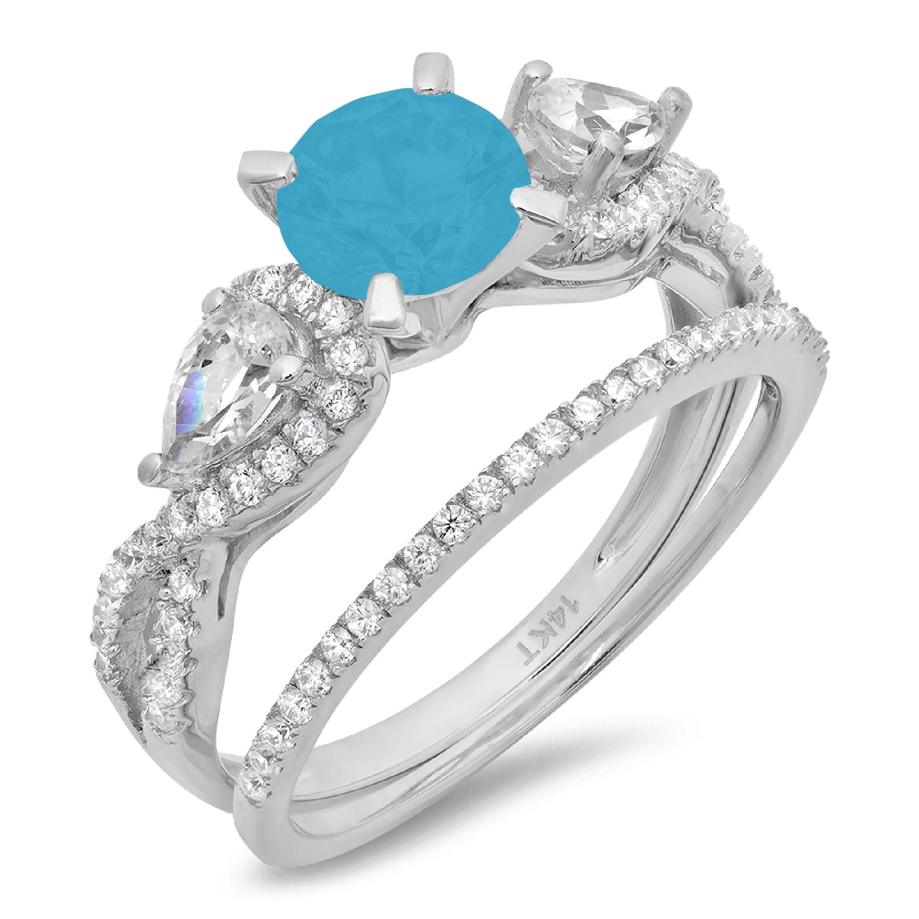 Clara Pucci 14K White Gold 1.925 Simulated Turquoise Engraveable ...