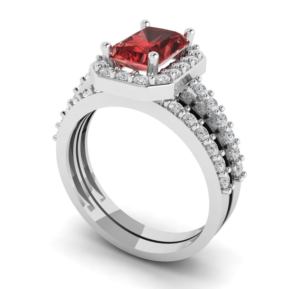 Clara Pucci 14K White Gold 2.16 Natural Garnet Engraveable Engagement ...
