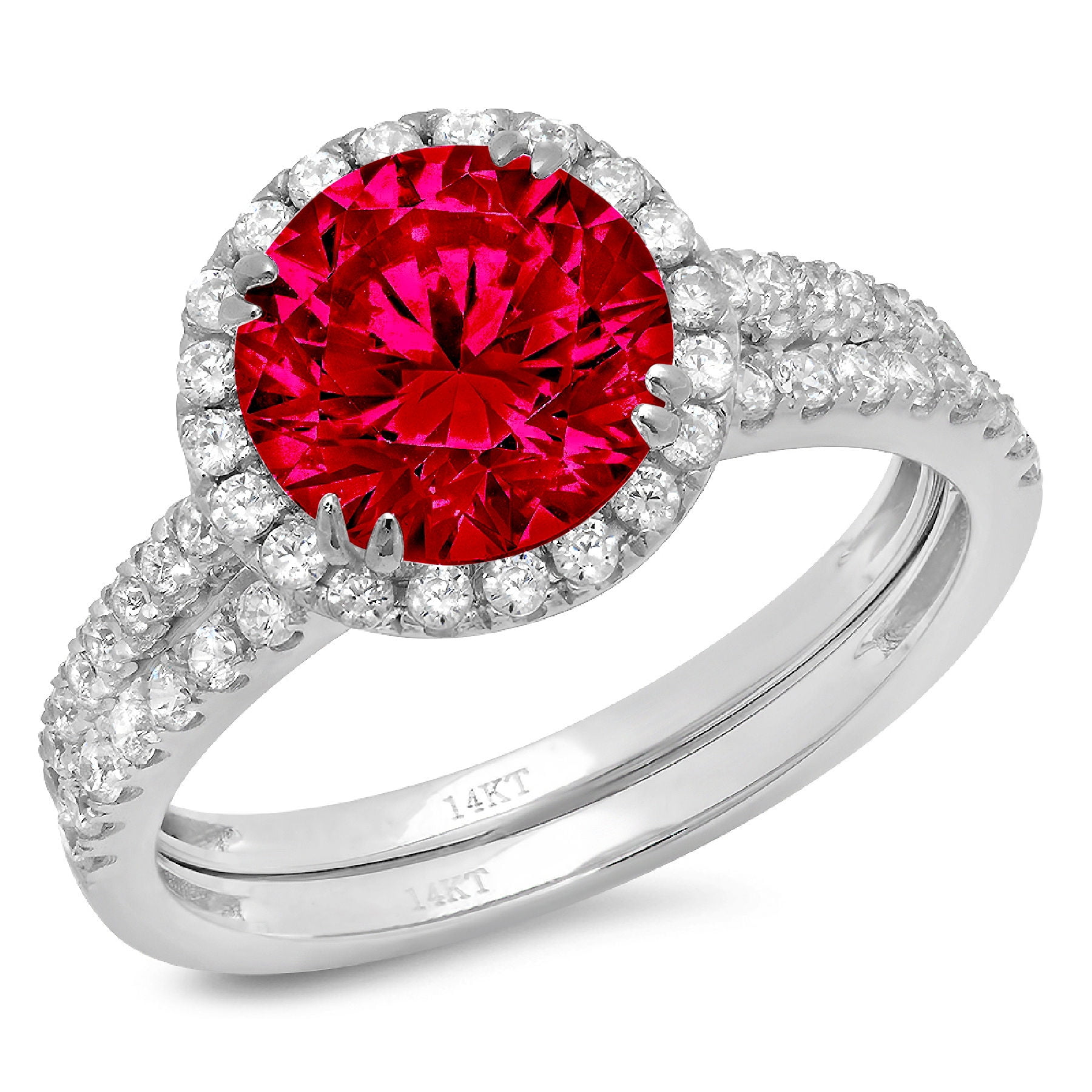 Clara Pucci 14K White Gold 2.52 Simulated Ruby Engraveable Engagement ...