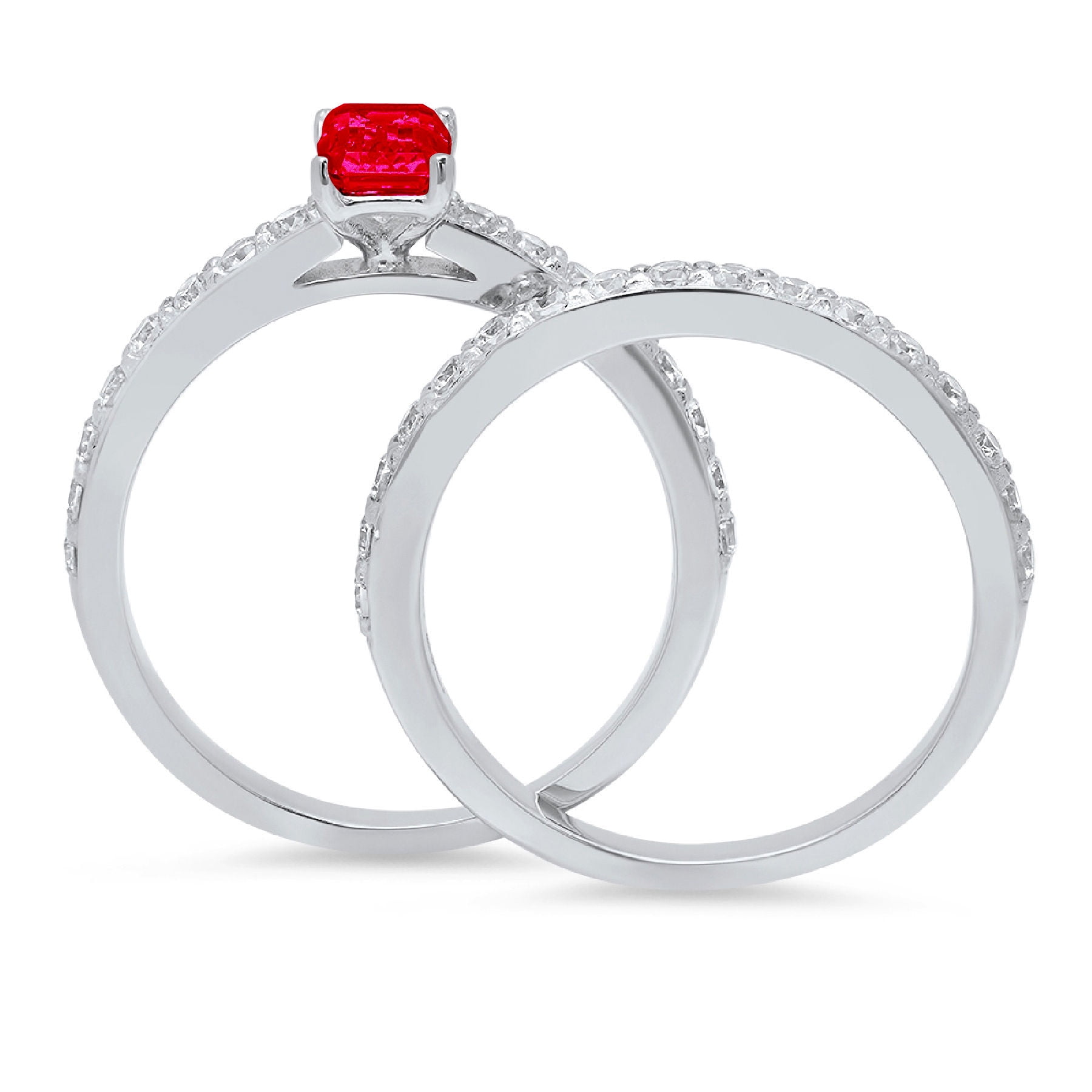 Clara Pucci 14K White Gold Emerald Cut 0.5Ct Simulated Ruby Engagement ...