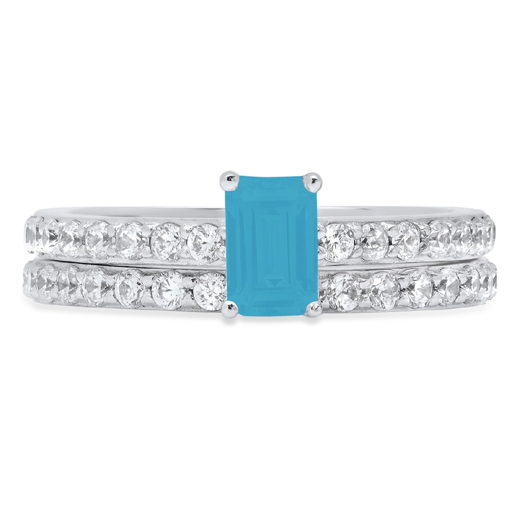 Clara Pucci 14K White Gold Emerald Cut 0.5Ct Simulated Turquoise ...