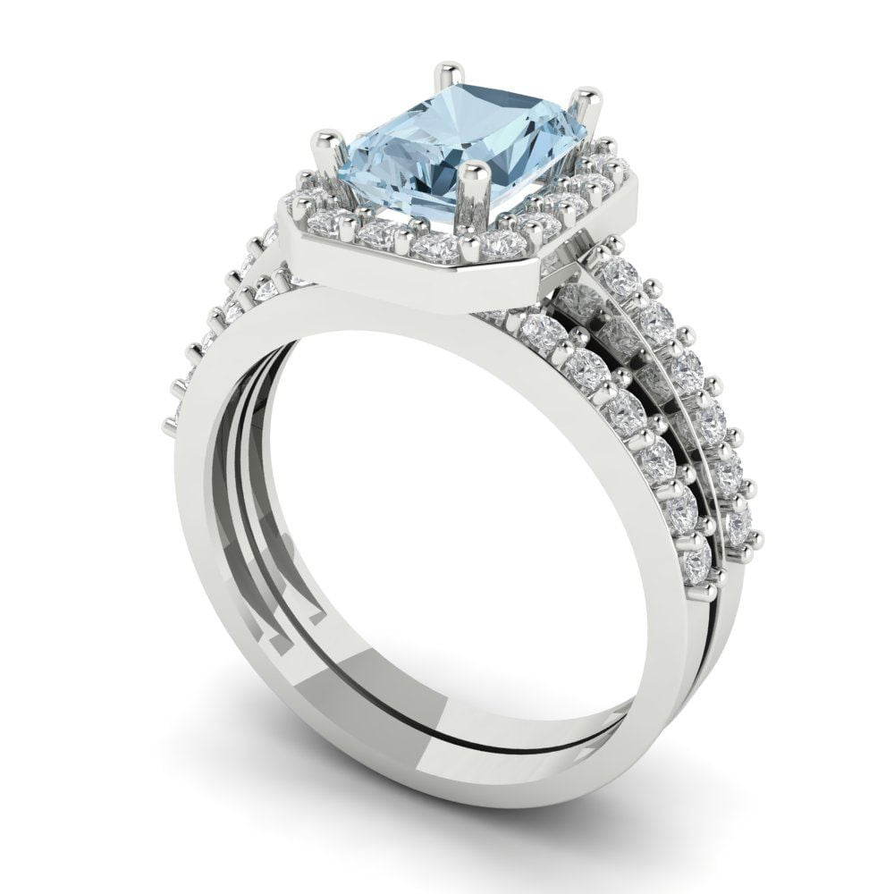 Clara Pucci 14K White Gold Emerald Cut 1.5Ct Simulated Blue Diamond ...