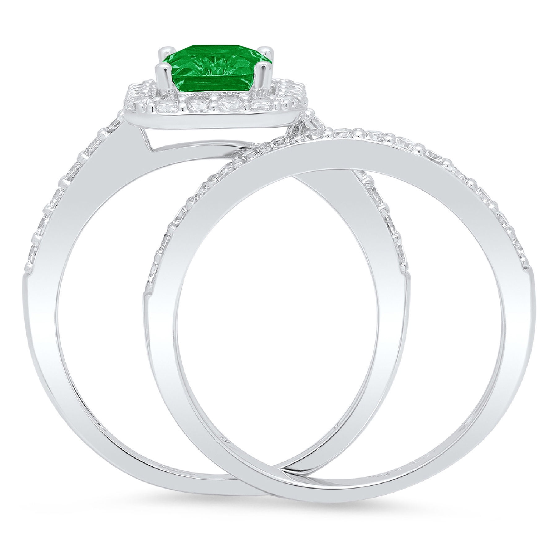 Clara Pucci 14K White Gold Emerald Cut 1.5Ct Simulated Emerald ...