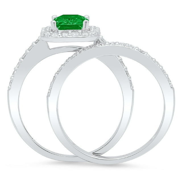 Clara Pucci 14K White Gold Emerald Cut 1.5Ct Simulated Emerald ...