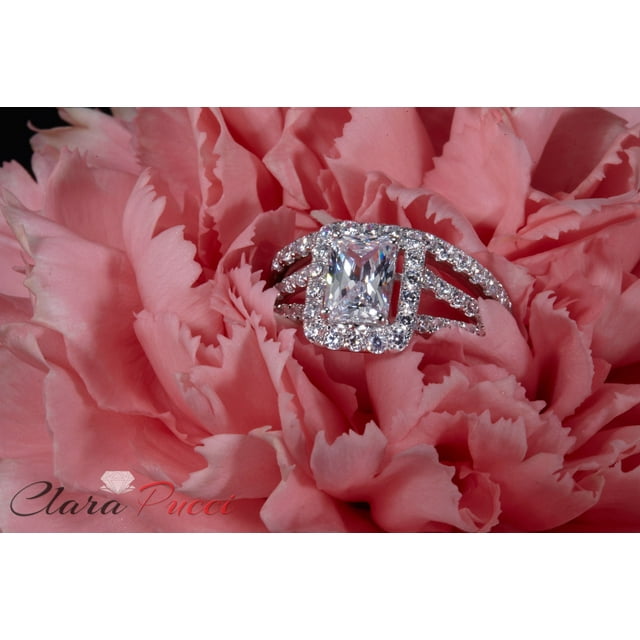 Clara Pucci 14K White Gold Emerald Cut 1Ct Synthetic White Sapphire ...