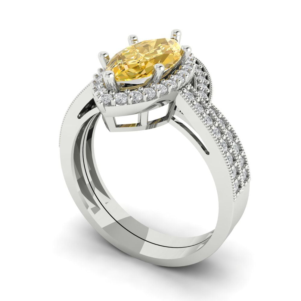 Clara Pucci 14K White Gold Marquise Cut 2Ct Natural Citrine Engagement ...
