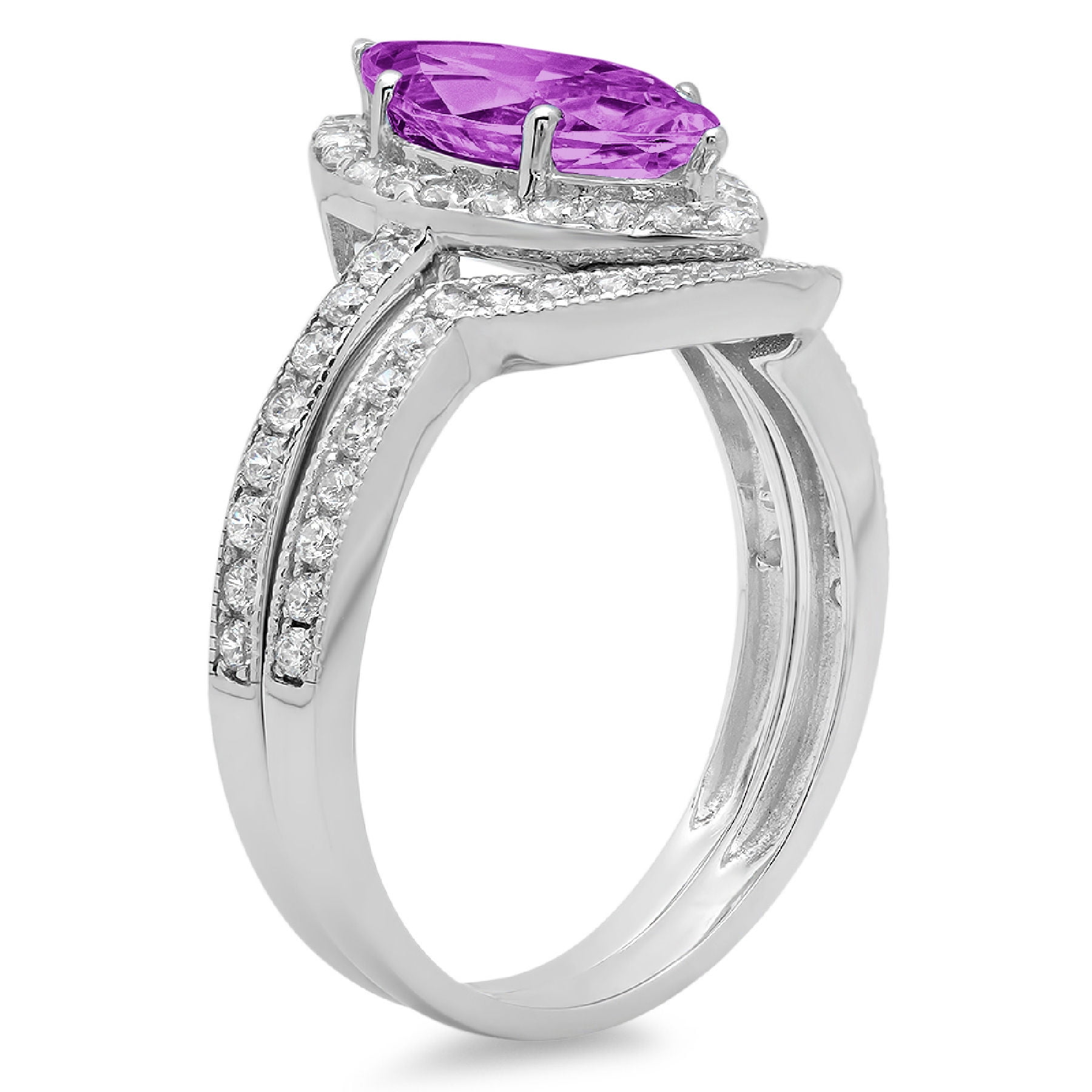 Clara Pucci 14K White Gold Marquise Cut 2Ct Simulated Alexandrite ...