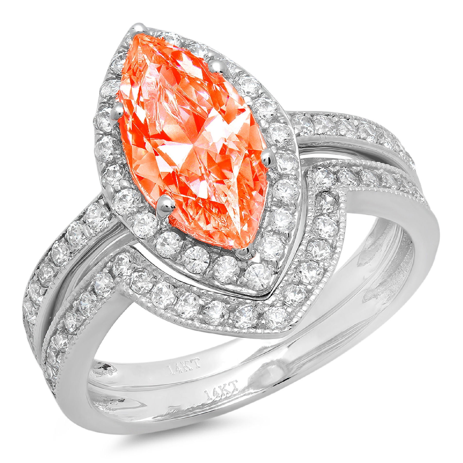 Clara Pucci 14K White Gold Marquise Cut 2Ct Simulated Red Diamond ...