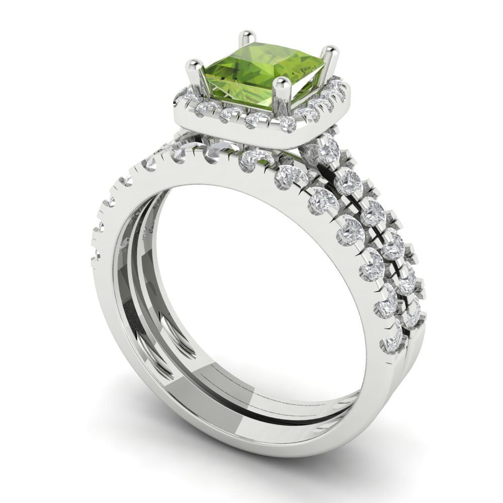 Clara Pucci 14K White Gold Princess Cut 0.75Ct Natural Peridot ...