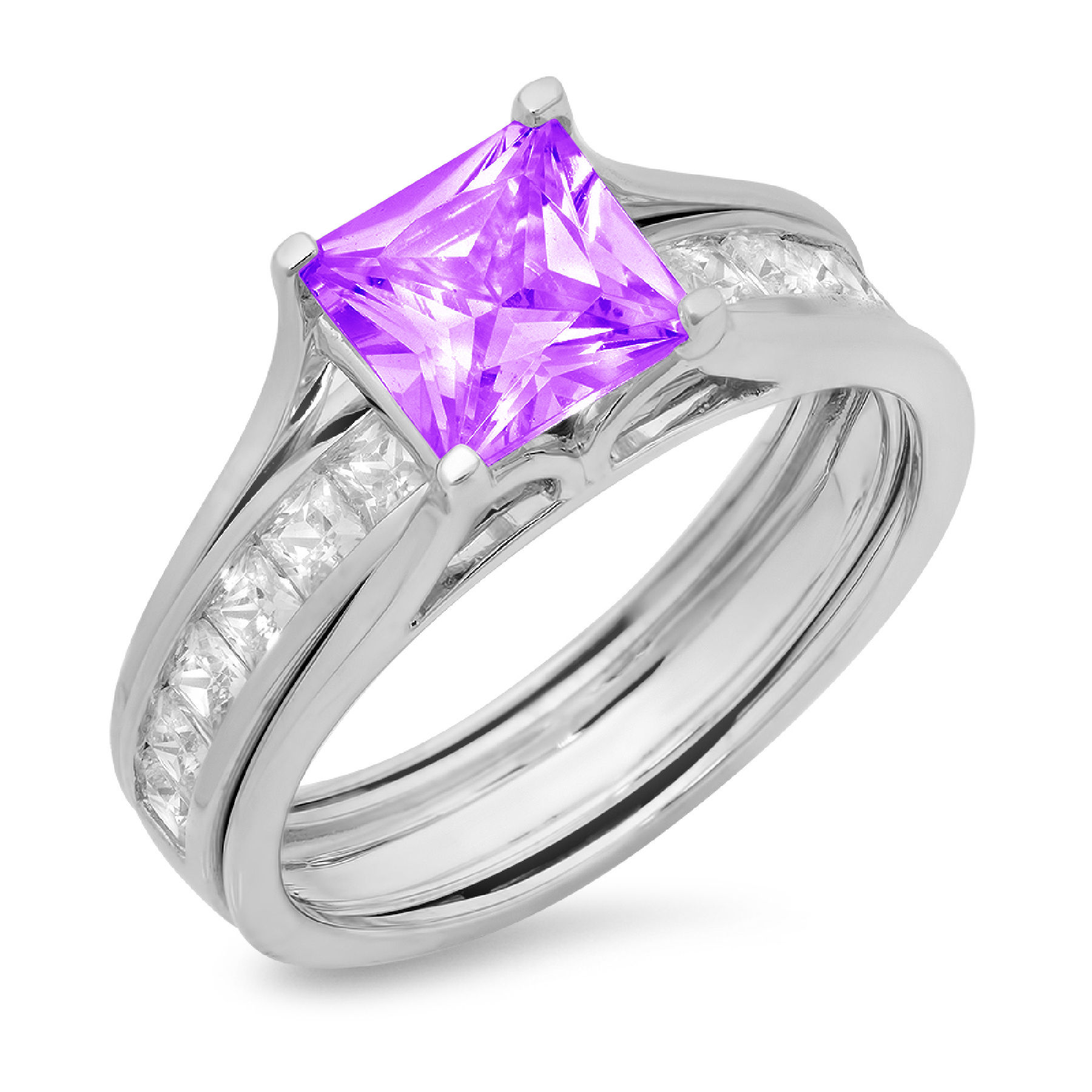 Clara Pucci 14K White Gold Princess Cut 1.5Ct Natural Amethyst ...