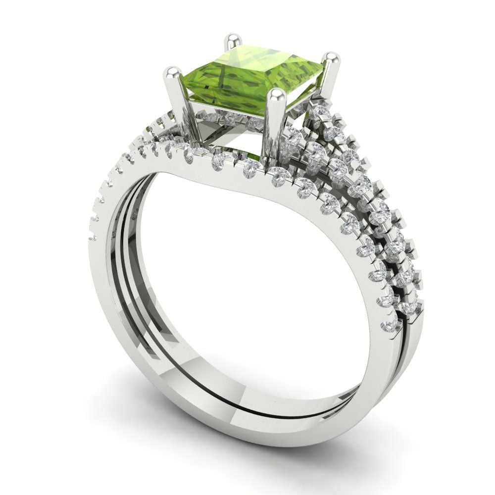 Clara Pucci 14K White Gold Princess Cut 1Ct Natural Peridot Engagement ...