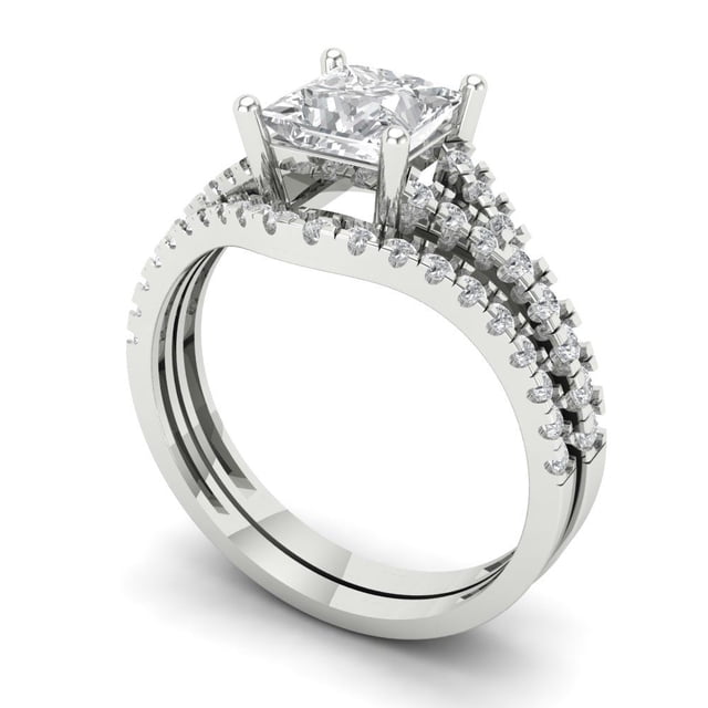 Clara Pucci 14K White Gold Princess Cut 1Ct Simulated Clear Diamond ...