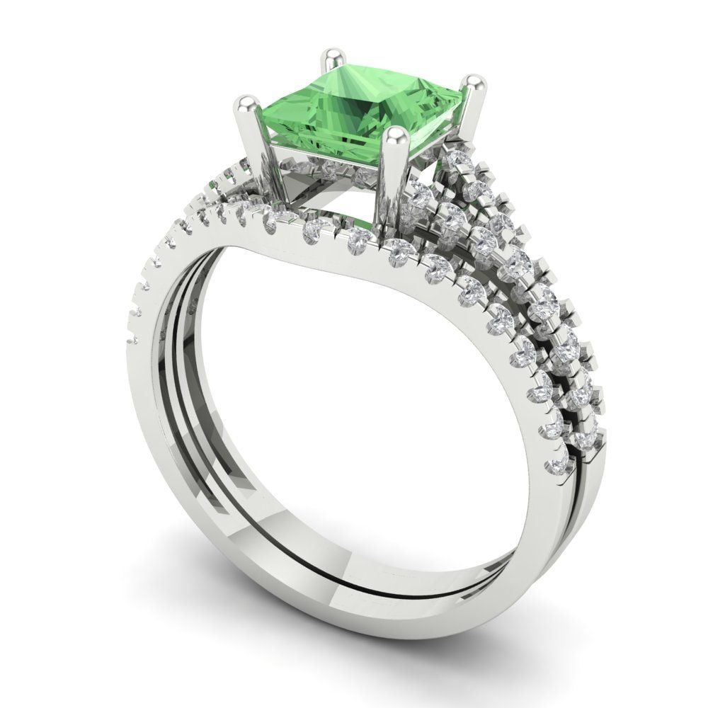 Clara Pucci 14K White Gold Princess Cut 1Ct Simulated Green Diamond ...