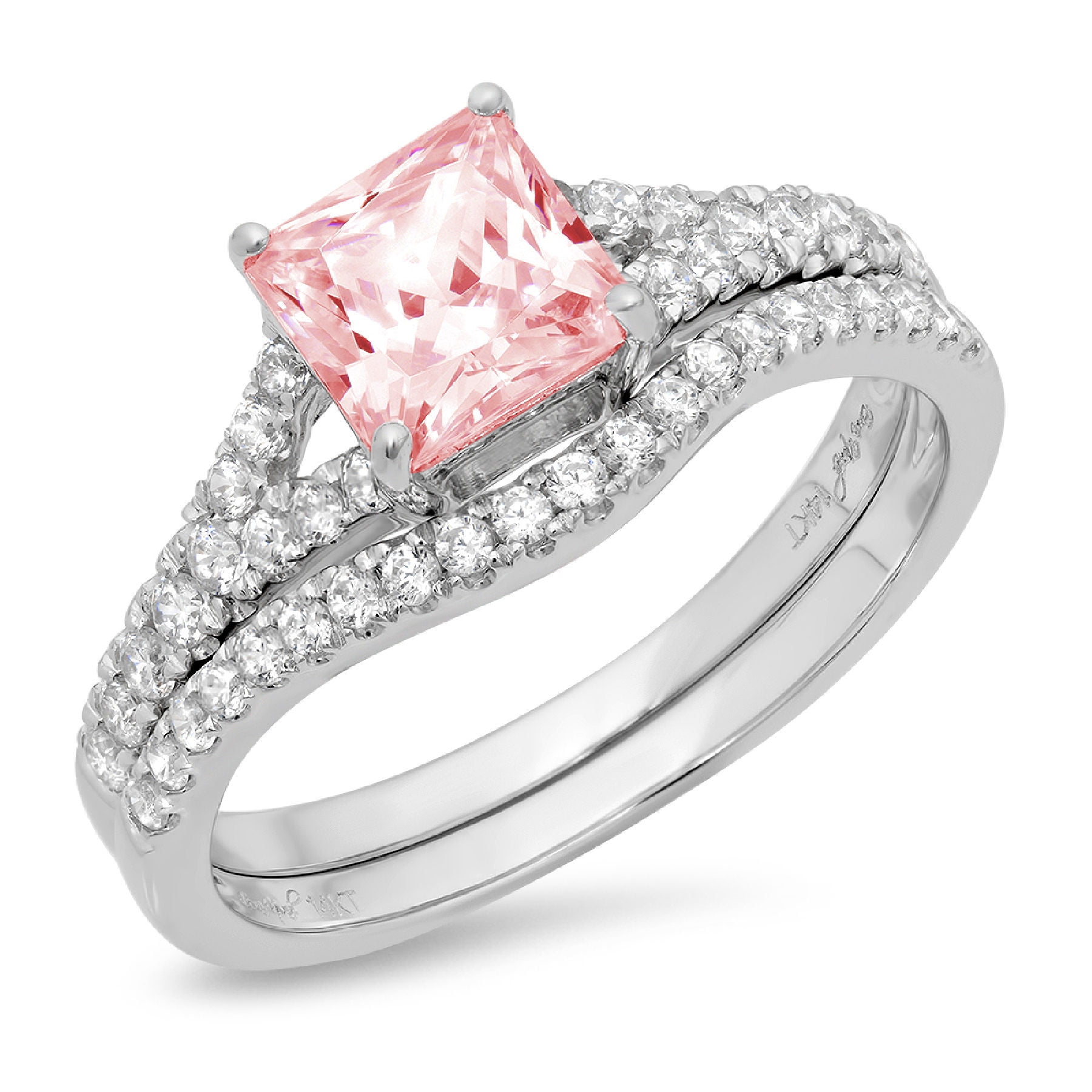 Clara Pucci 14K White Gold Princess Cut 1Ct Simulated Pink Diamond ...