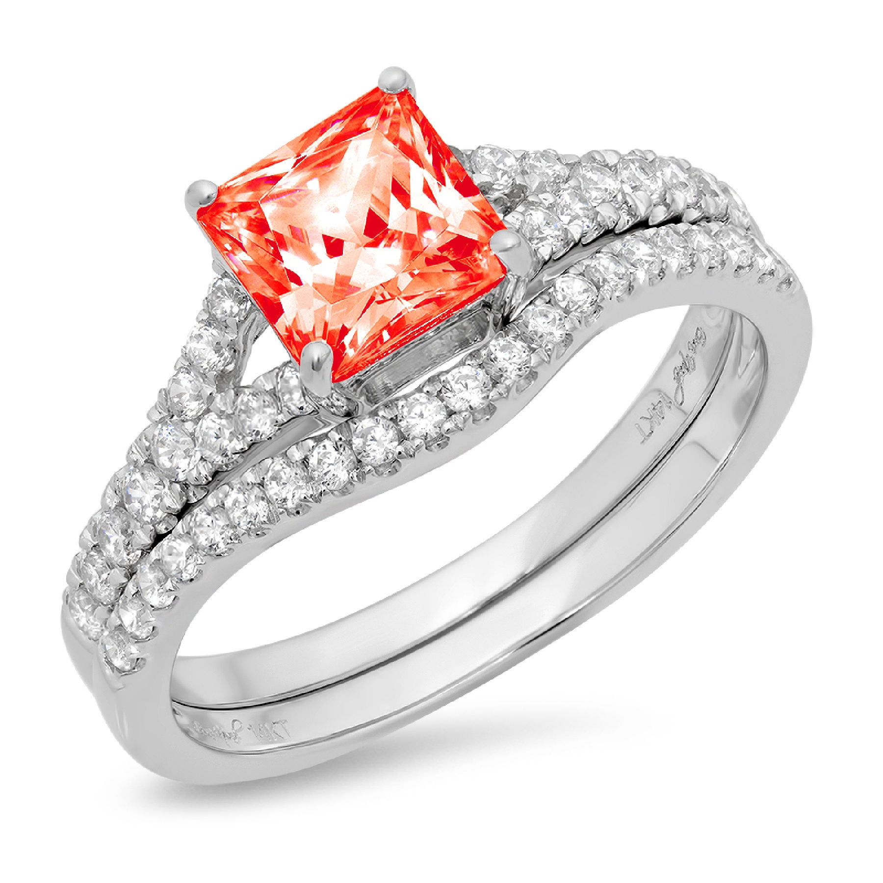 Clara Pucci 14K White Gold Princess Cut 1Ct Simulated Red Diamond ...