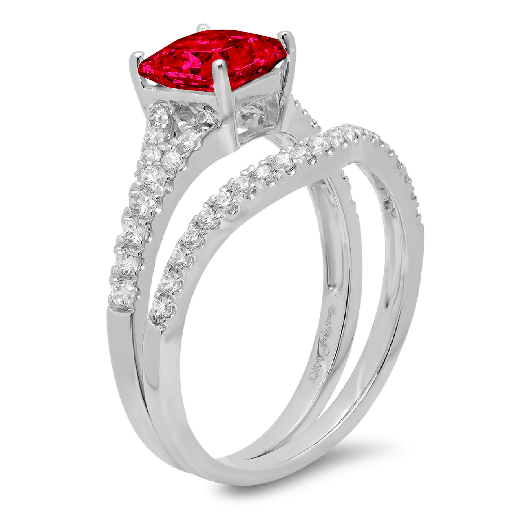 Clara Pucci 14K White Gold Princess Cut 1Ct Simulated Ruby Engagement ...