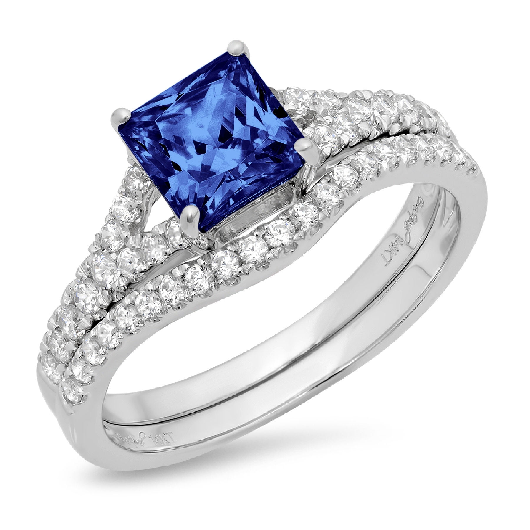 Clara Pucci 14K White Gold Princess Cut 1Ct Simulated Tanzanite ...