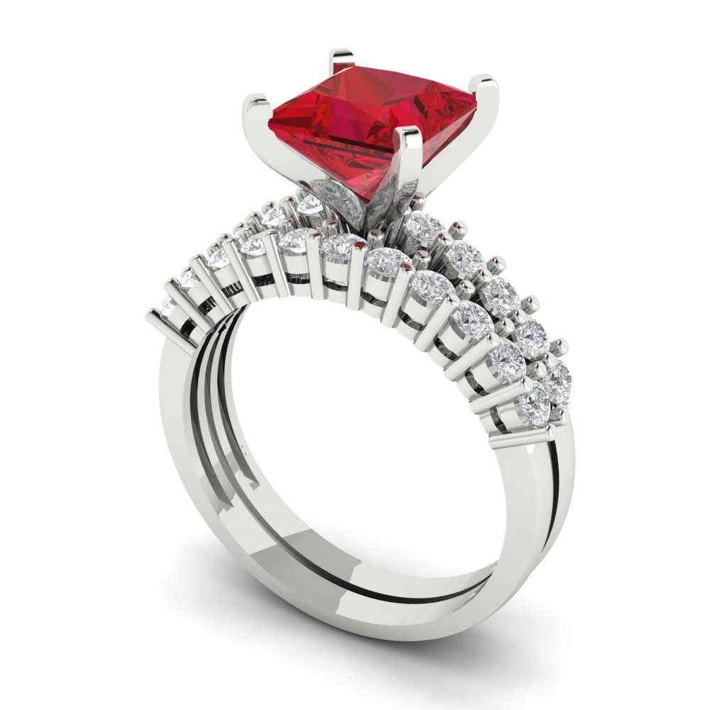 Clara Pucci 14K White Gold Princess Cut 2Ct Simulated Ruby Engagement ...