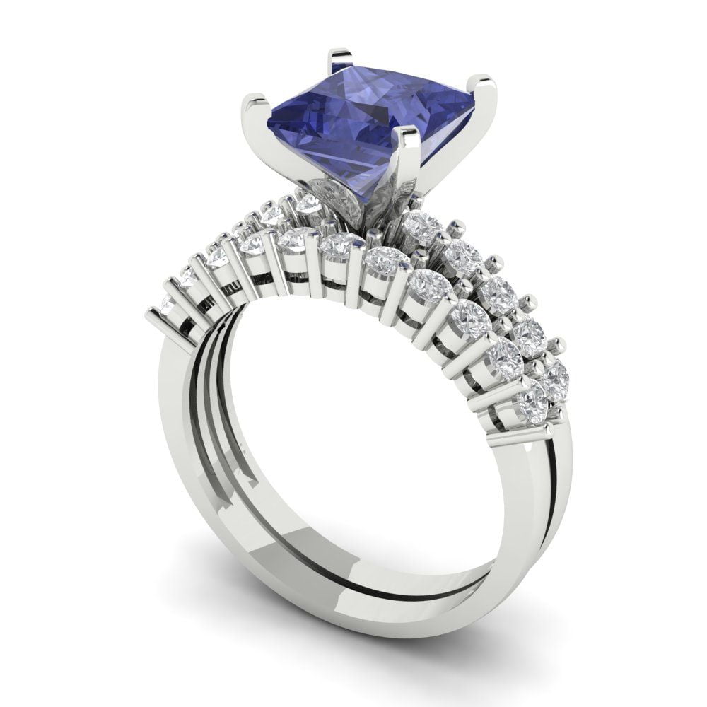 Clara Pucci 14K White Gold Princess Cut 2Ct Simulated Tanzanite ...