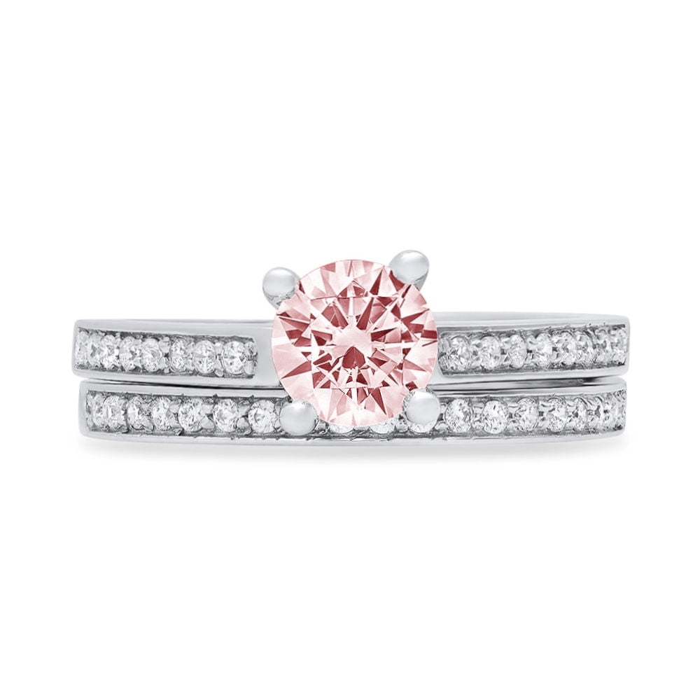 Clara Pucci 14K White Gold Round Cut 0.5Ct Simulated Pink Diamond ...