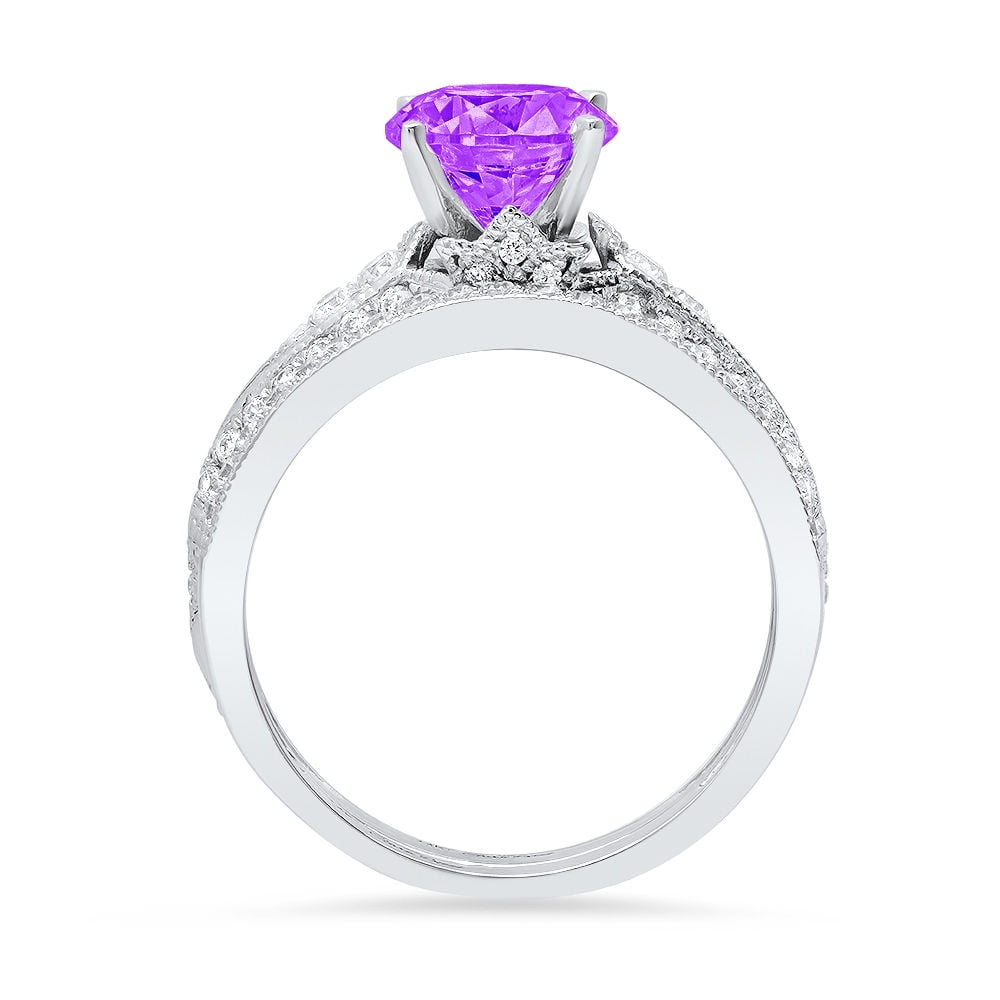 Clara Pucci 14K White Gold Round Cut 1.5Ct Natural Amethyst Engagement ...