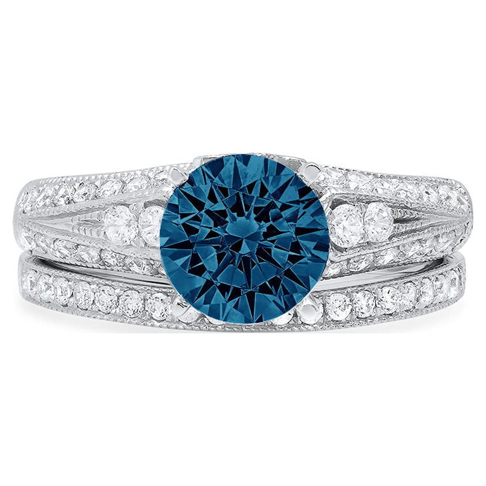 Clara Pucci 14K White Gold Round Cut 1.5Ct Natural London Blue Topaz ...