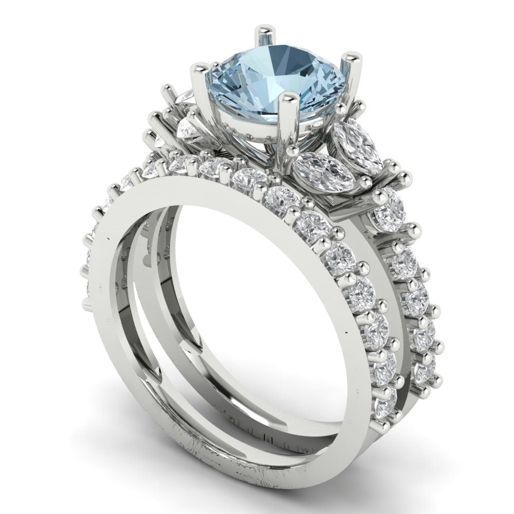 Clara Pucci 14K White Gold Round Cut 1.5Ct Natural Sky Blue Topaz ...