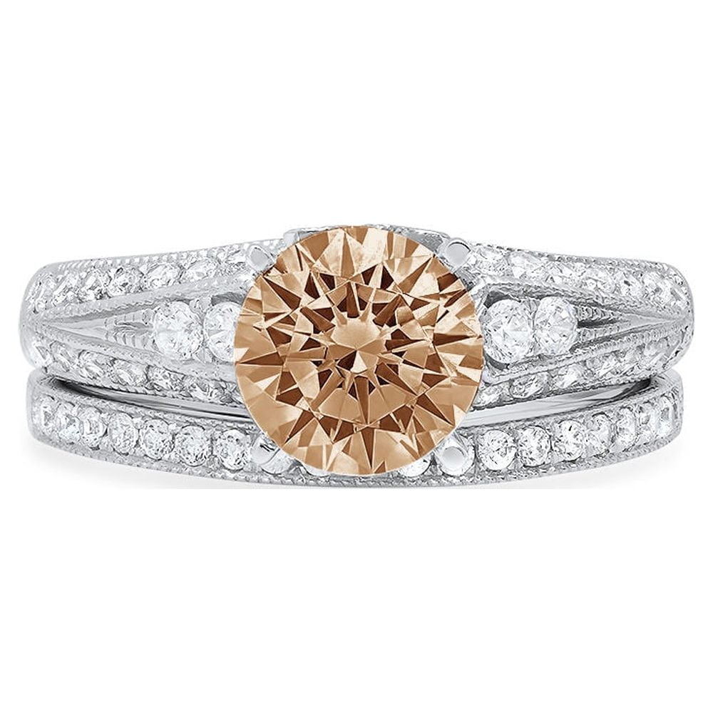 Clara Pucci 14K White Gold Round Cut 1.5Ct Simulated Champagne ...