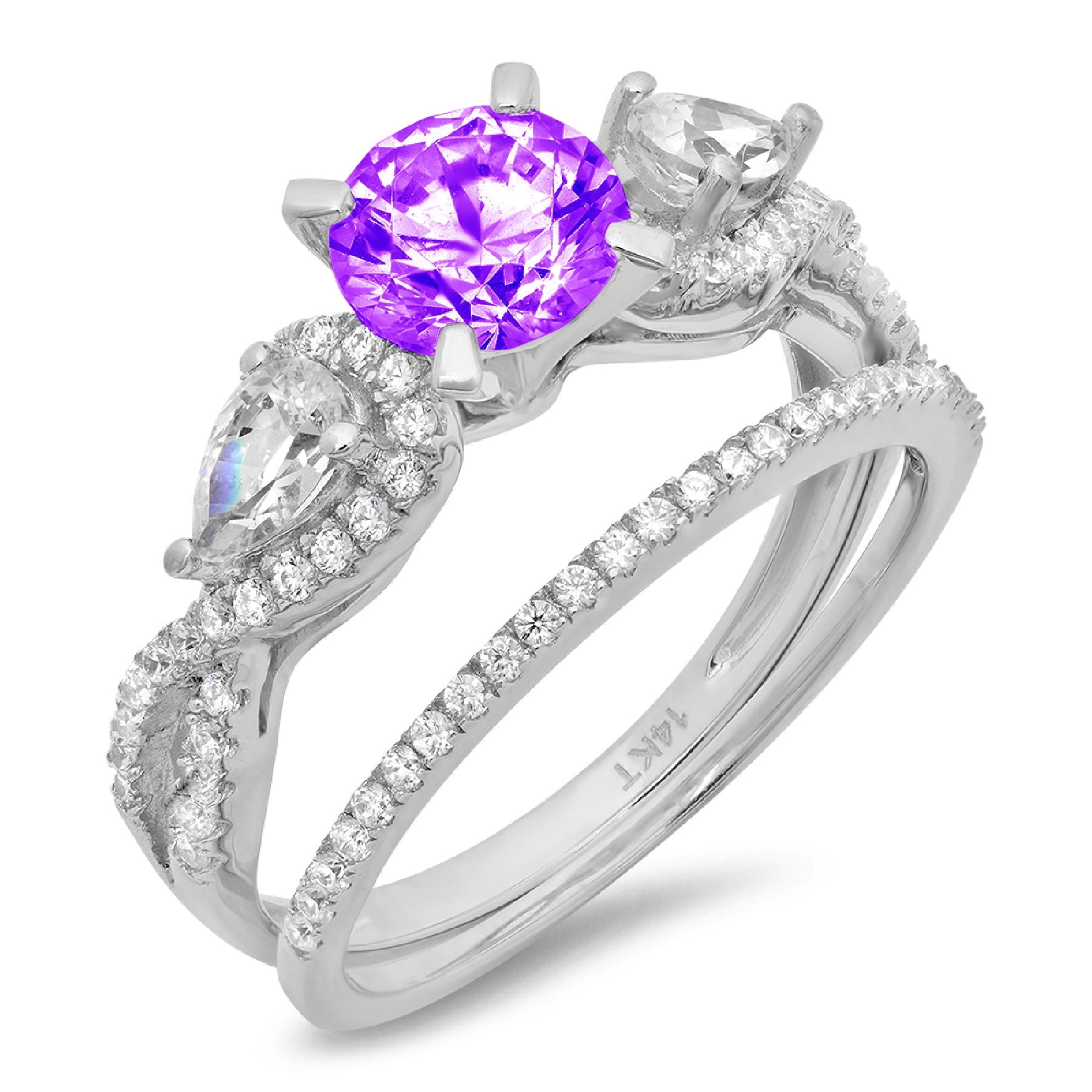 Clara Pucci 14K White Gold Round Cut 1Ct Natural Amethyst Engagement ...