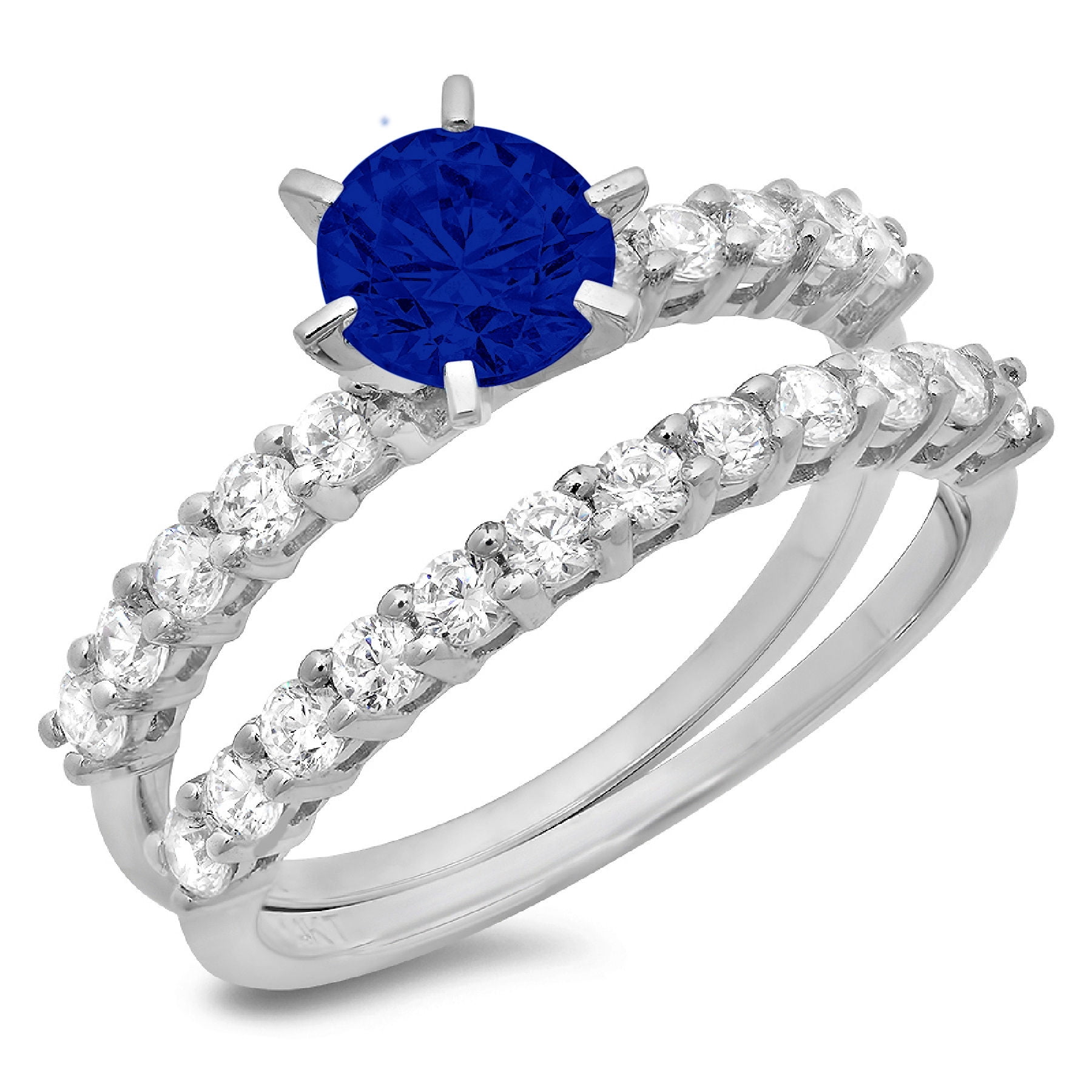 Clara Pucci 14K White Gold Round Cut 1Ct Simulated Blue Sapphire ...