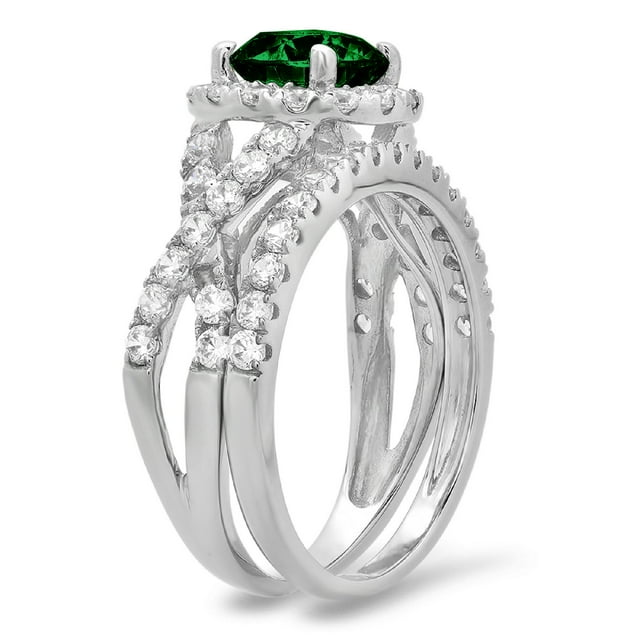 Clara Pucci 14K White Gold Round Cut 1Ct Simulated Emerald Engagement ...