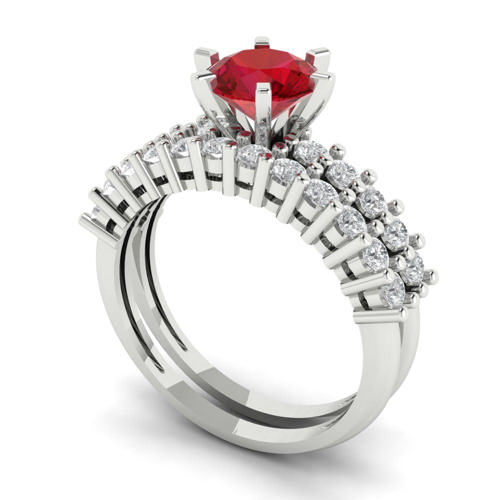 Clara Pucci 14K White Gold Round Cut 1Ct Simulated Ruby Engagement Ring ...