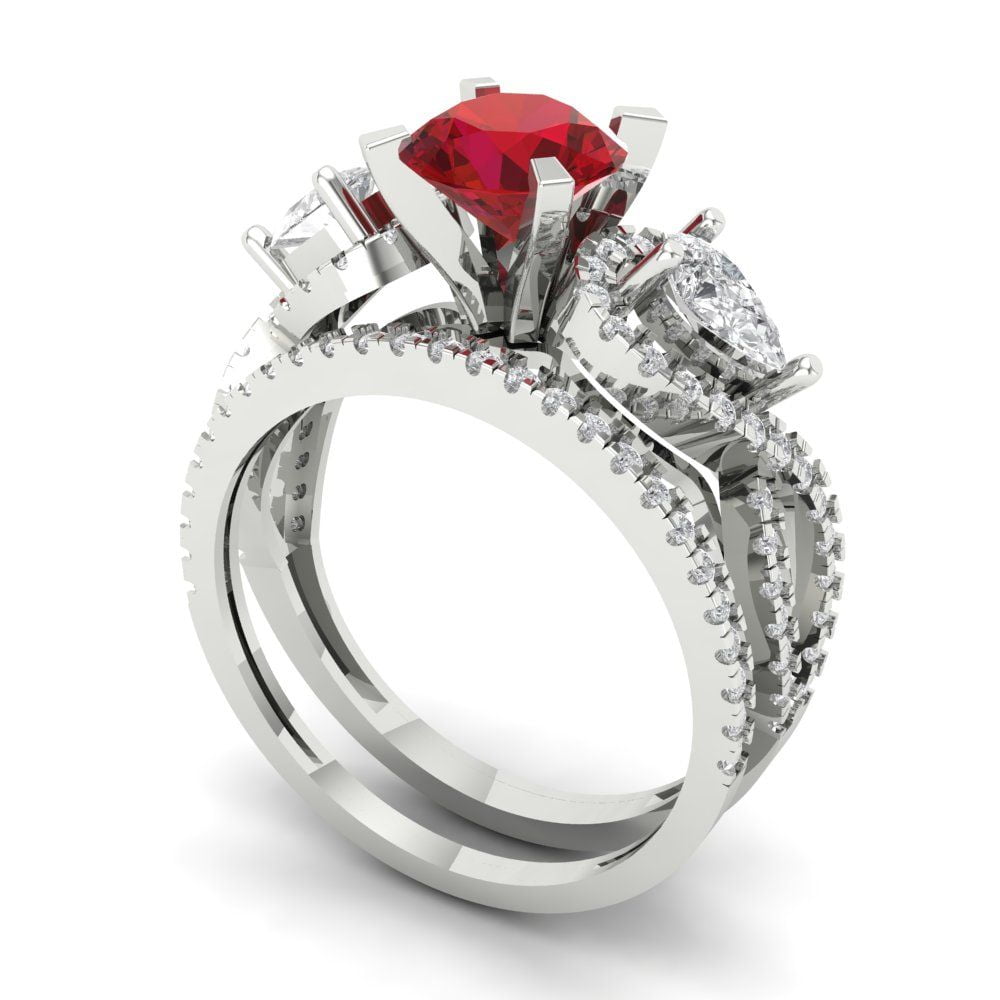 Clara Pucci 14K White Gold Round Cut 1Ct Simulated Ruby Engagement Ring ...